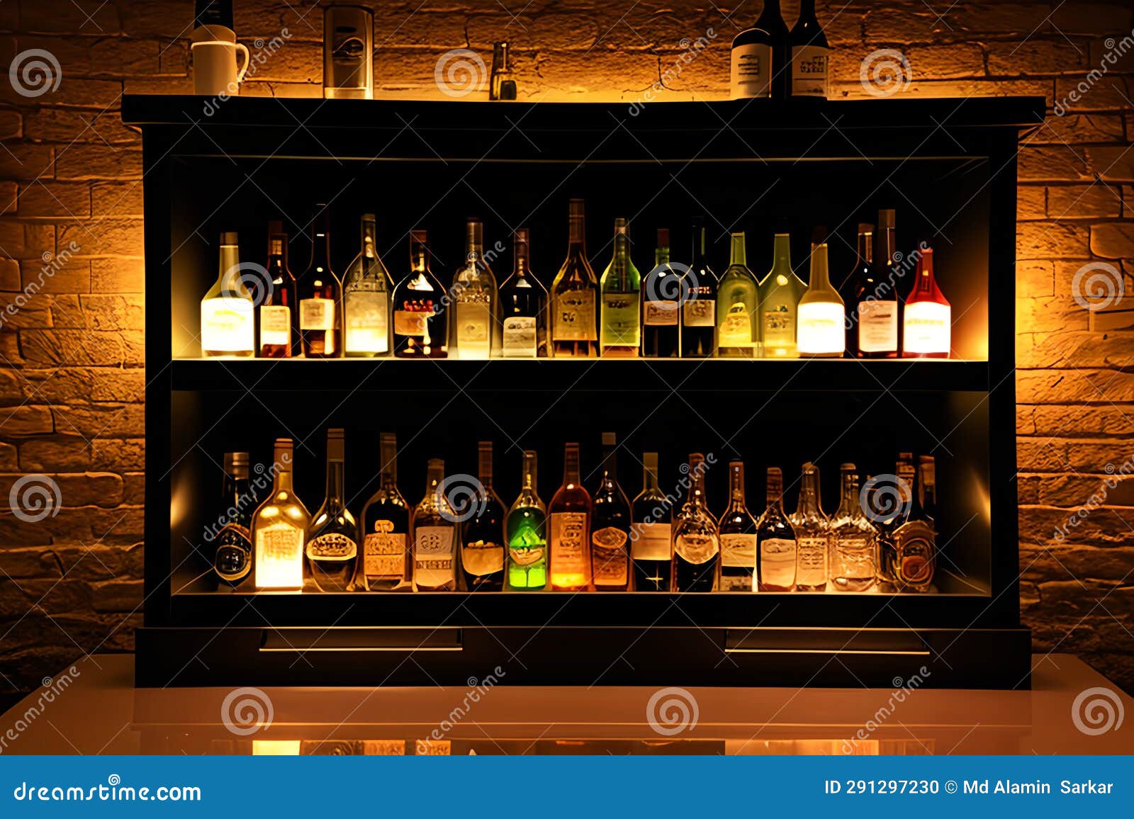 Backlighted Bottles Club Bar Background Stock Photo - Image of counter ...