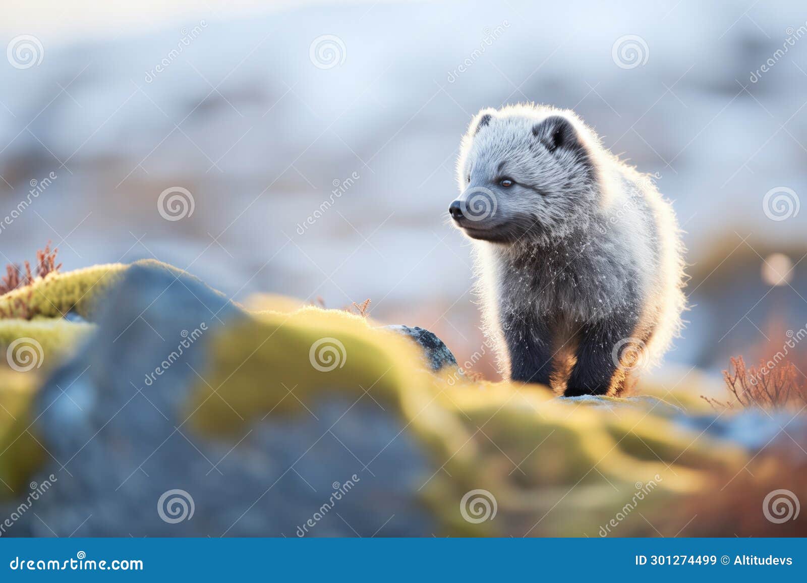 Backlit Arctic Fox in Early Morning Frost Stock Illustration ...
