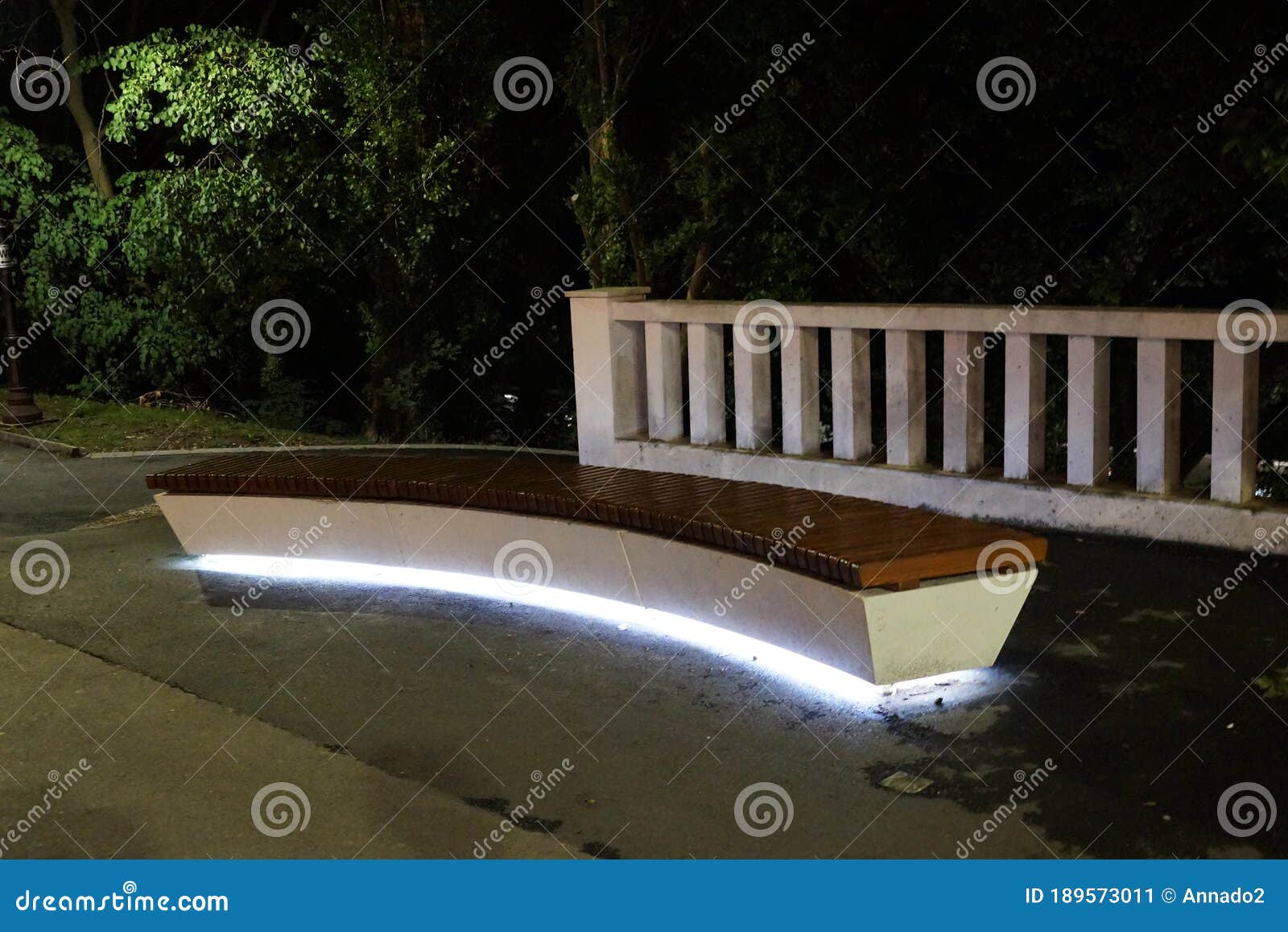 Backlit Bench at Night in the Park Close Up Stock Image - Image of ...