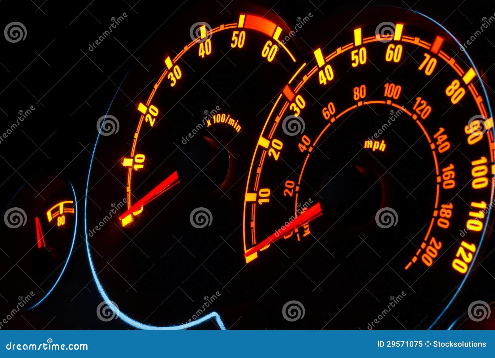 Backlit Car Dashboard Dials Glowing at Night Stock Image - Image of ...