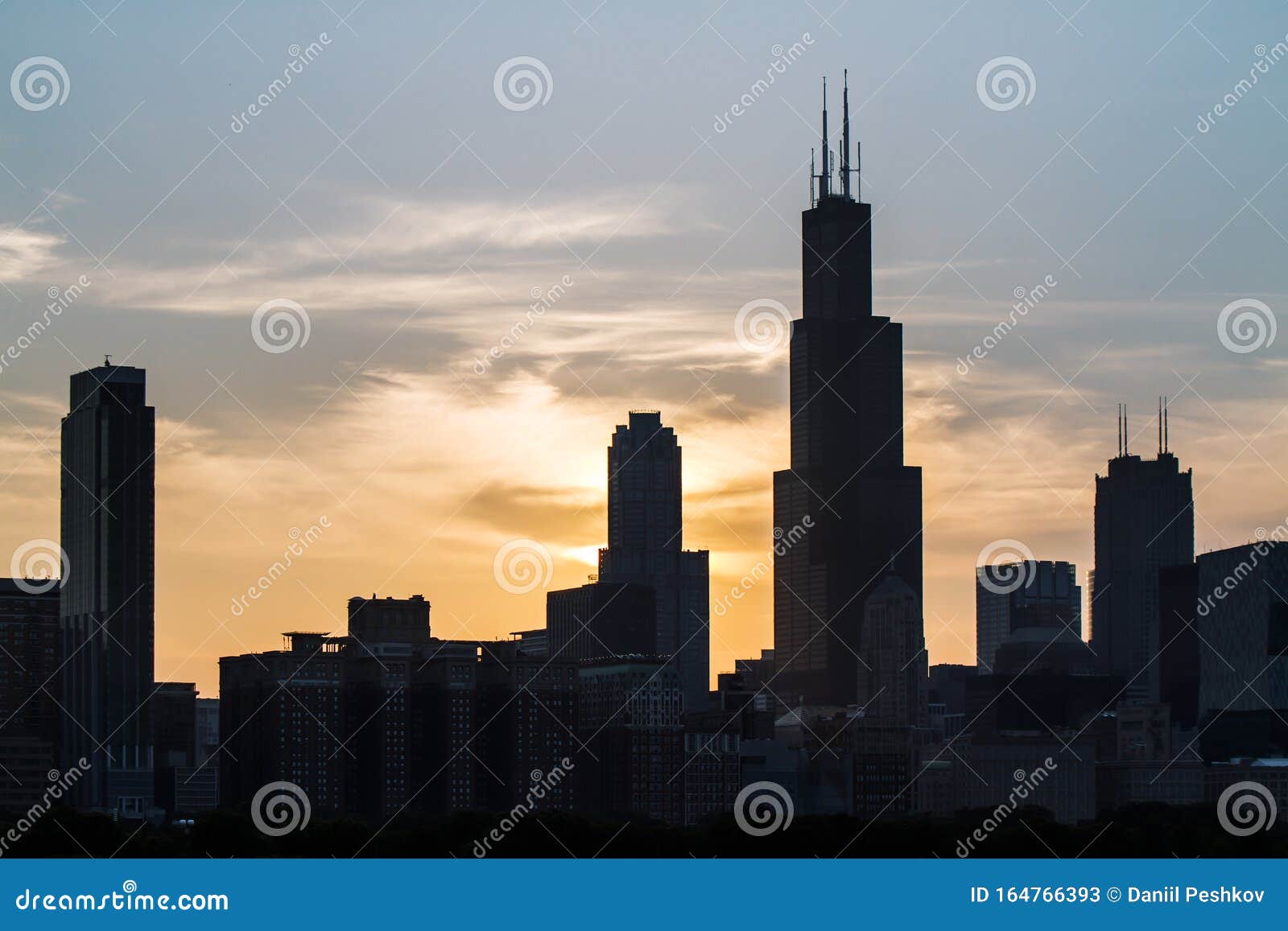 Backlit Chicago backdrop stock image. Image of illinois - 164766393