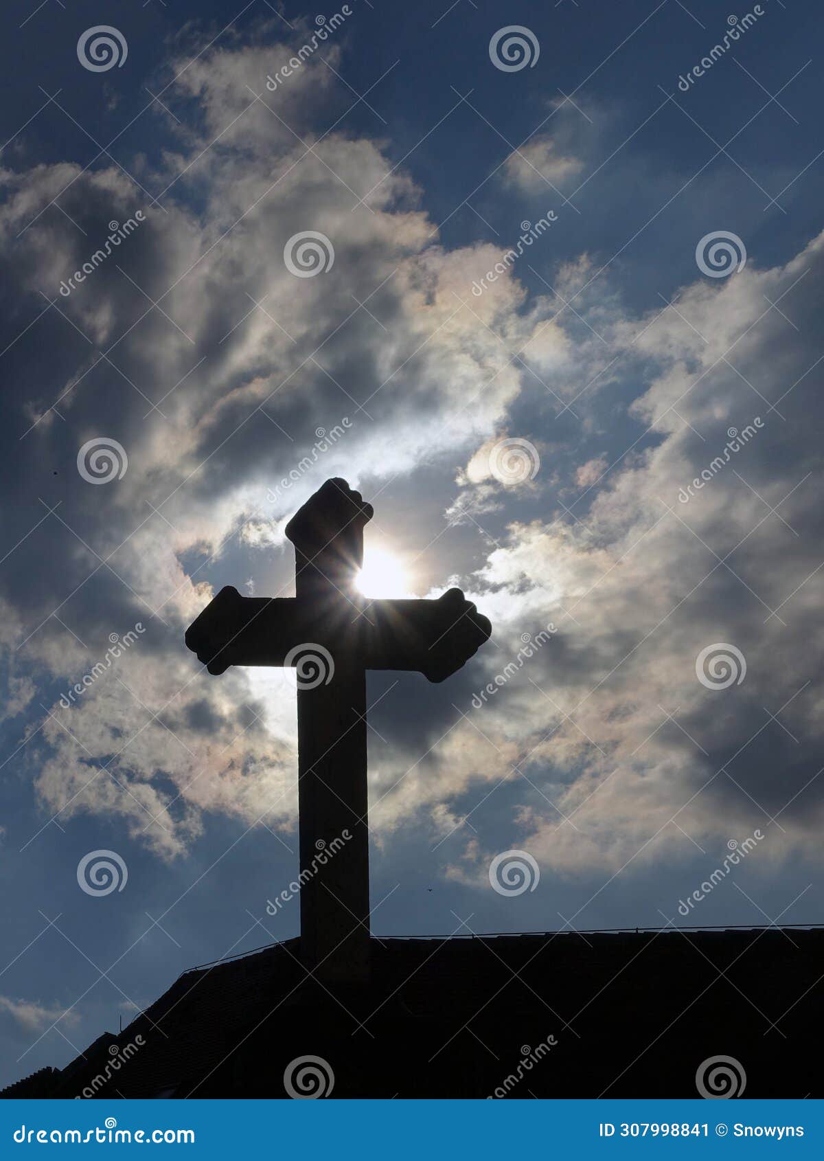 Backlit Church Cross on Roof with Sun Rays Stock Image - Image of ...