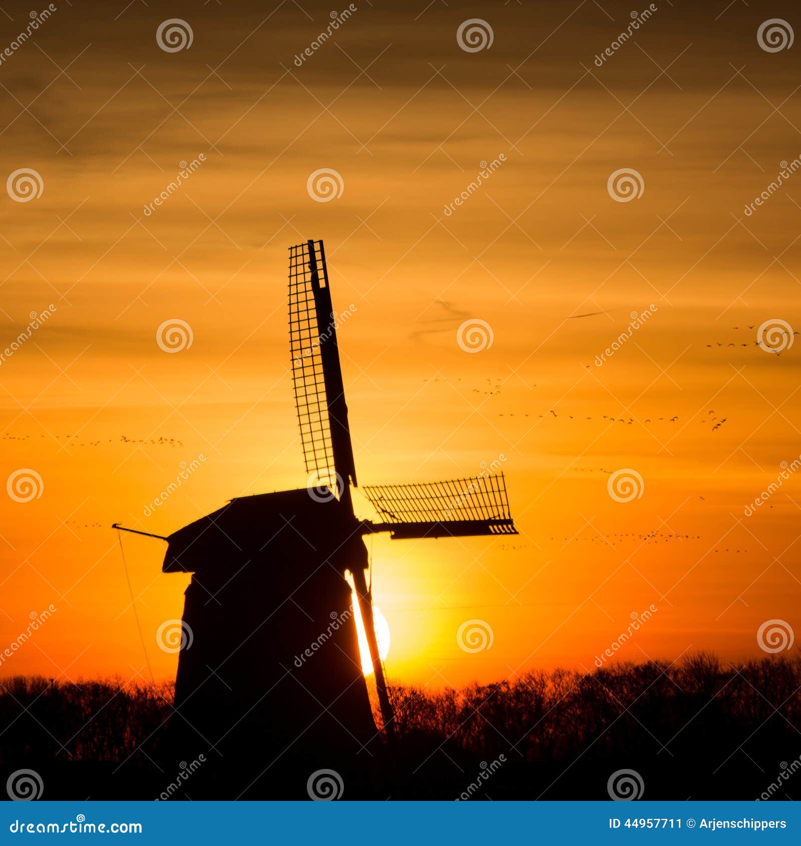 Backlit Dutch Windmill during Sunrise Stock Image - Image of river ...