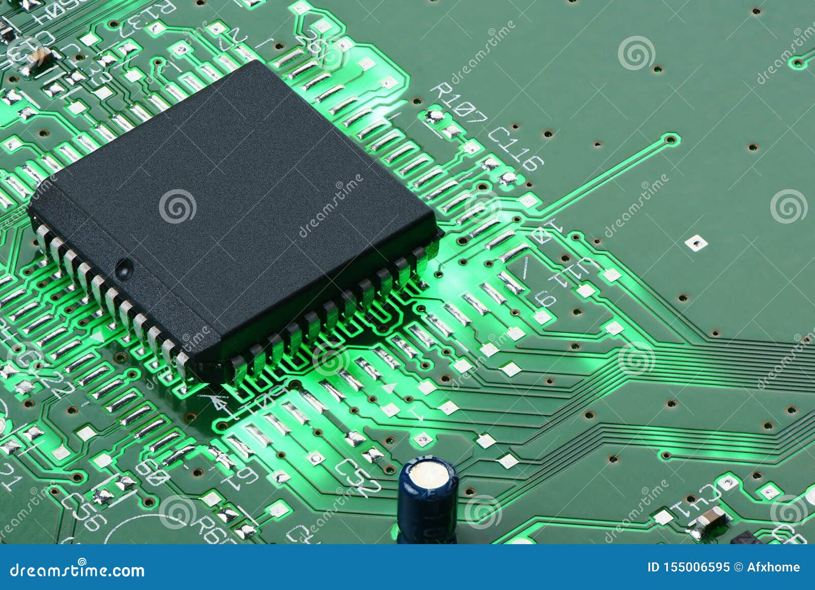Backlit Green Printed Circuit Board with the Processor Stock Image ...