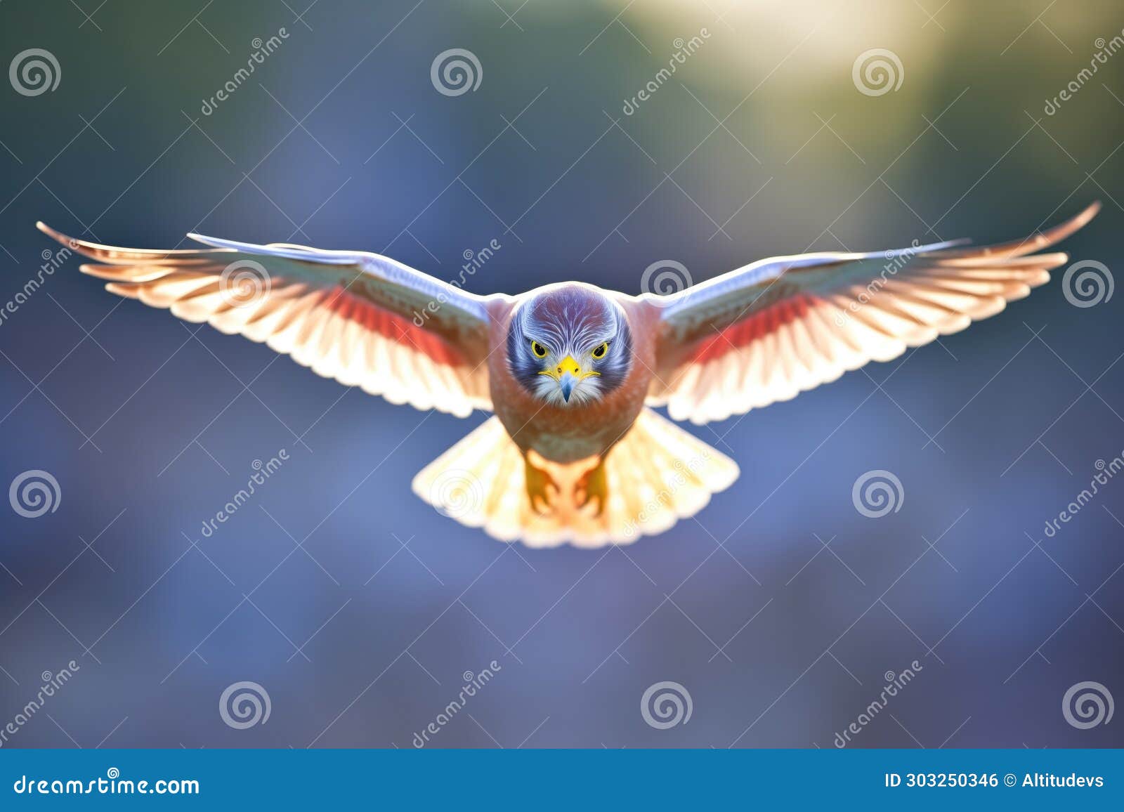 Backlit Kestrel in Hover Mode with Light Creating a Halo Effect Stock ...