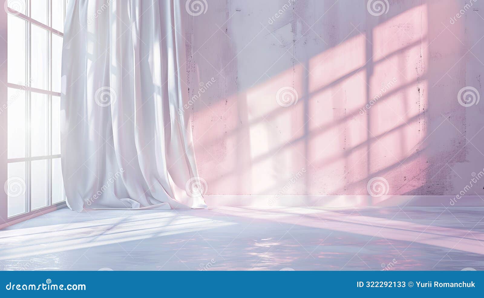 Backlit Room with White Curtains and Shadows on Pink Background for ...