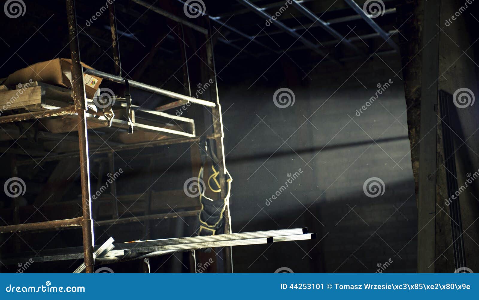 Scaffold Illuminate At Nightfall On Pathway. Stock Image ...