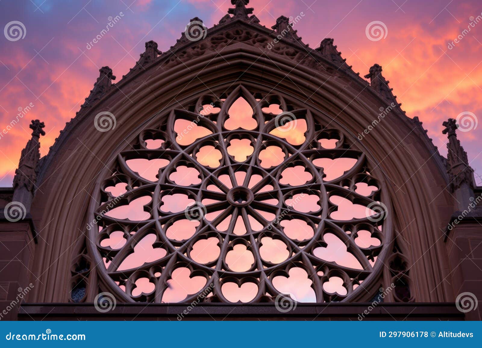 A Backlit Shot of a Gothic Revival Rose Window during Sunset Stock ...