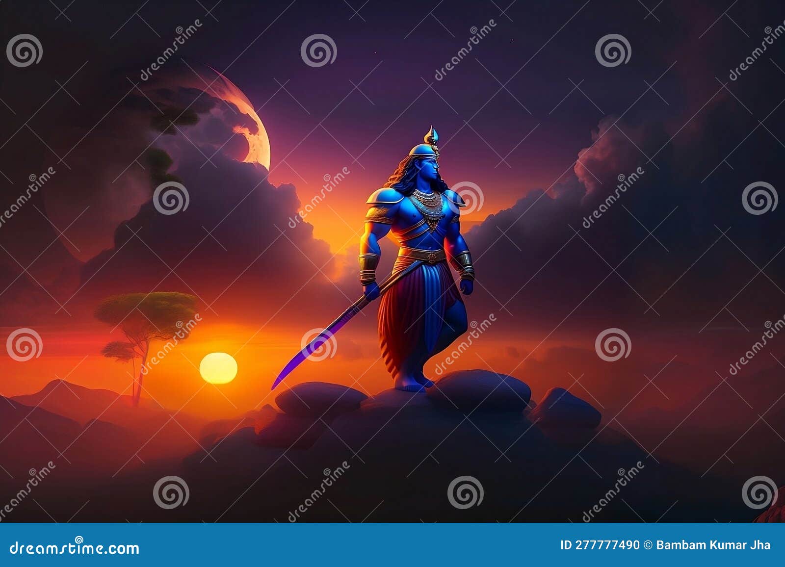 Backlit Shot of Lord Rama in the Dramatic Sky with Sun by Generated Ai ...