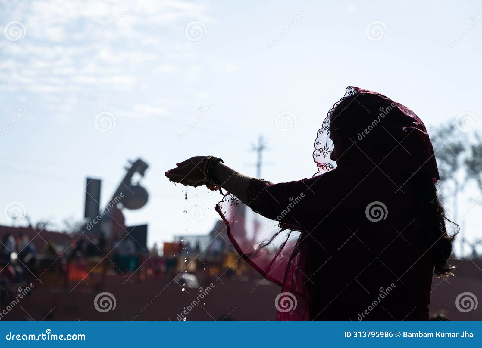 Backlit Shot of Young Devotee Praying for Holy God after Bathing in ...