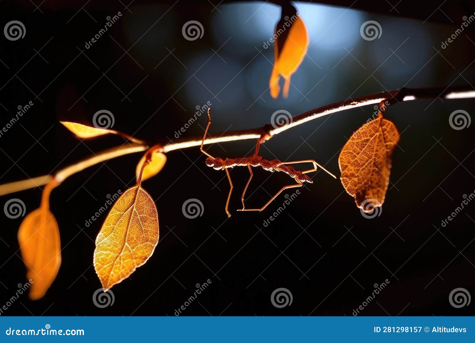A Backlit Silhouette of a Stick Insect on a Twig Stock Illustration ...