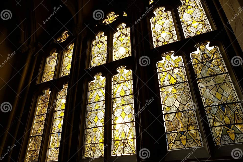 Backlit Stained Glass in Castle Windows Stock Photo - Image of pattern ...