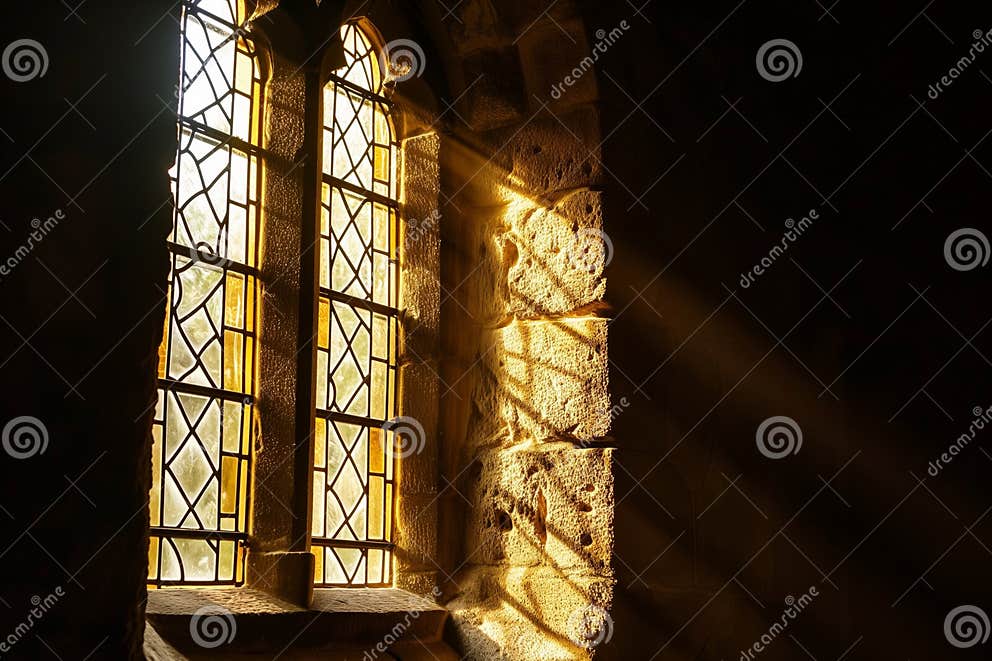 Backlit Stained Glass in Castle Windows Stock Photo - Image of ...
