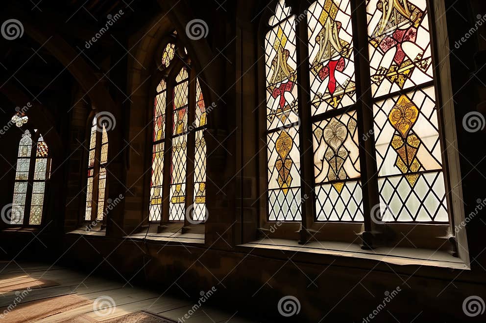 Backlit Stained Glass in Castle Windows Stock Photo - Image of glass ...