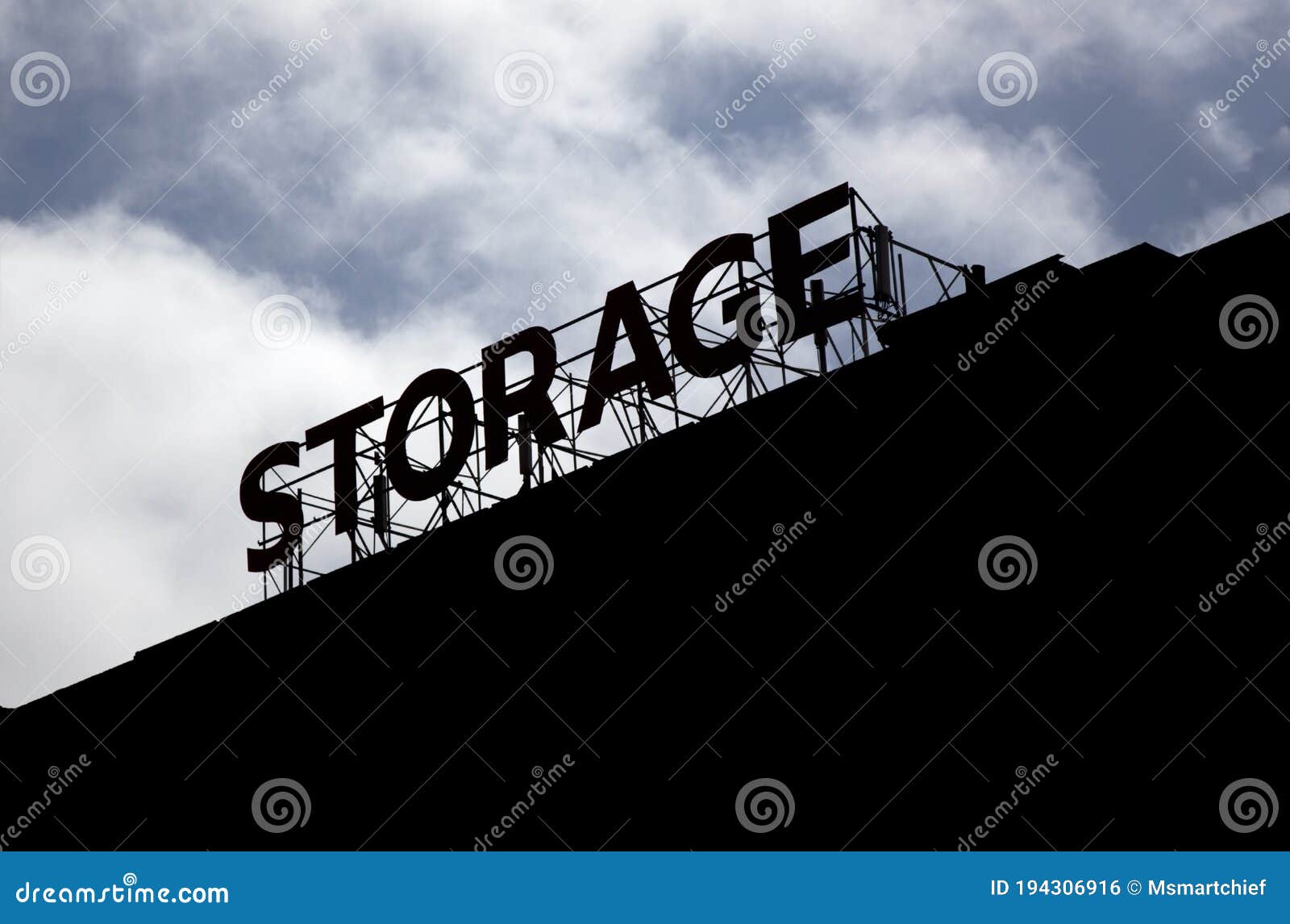 Backlit STORAGE sign stock photo. Image of back, outdoors - 194306916