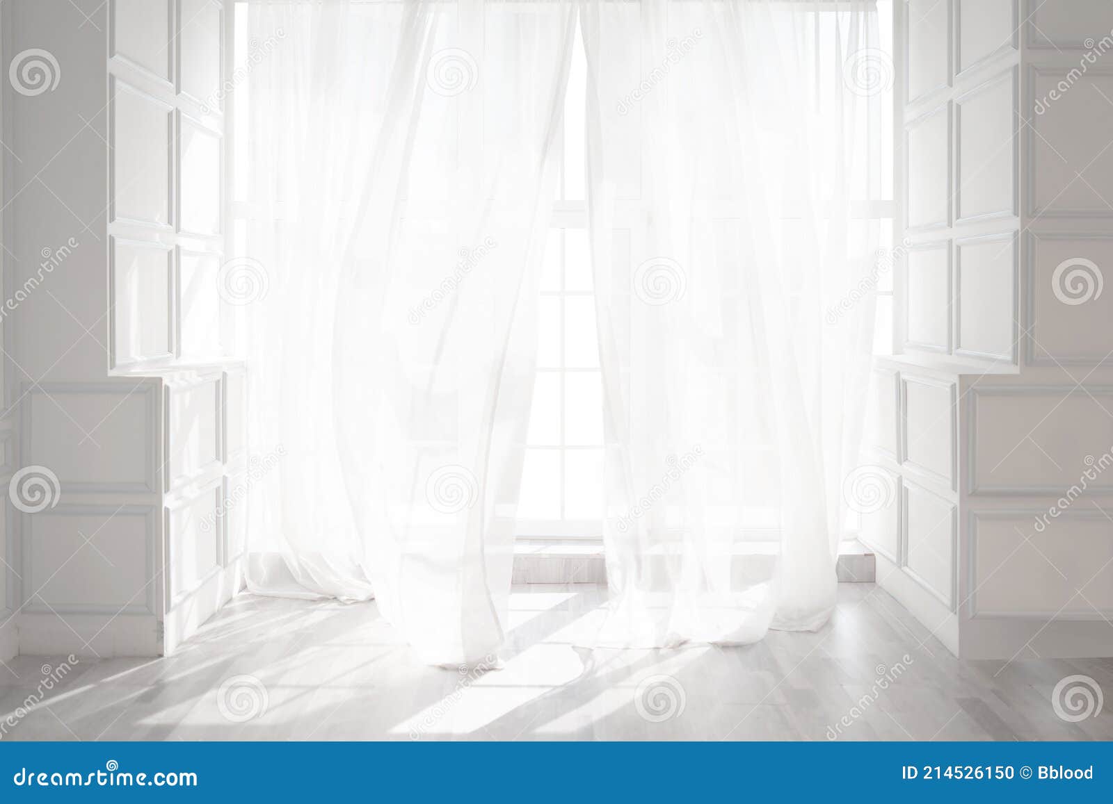 Backlit Window with White Curtains in Empty Room Stock Photo - Image of ...