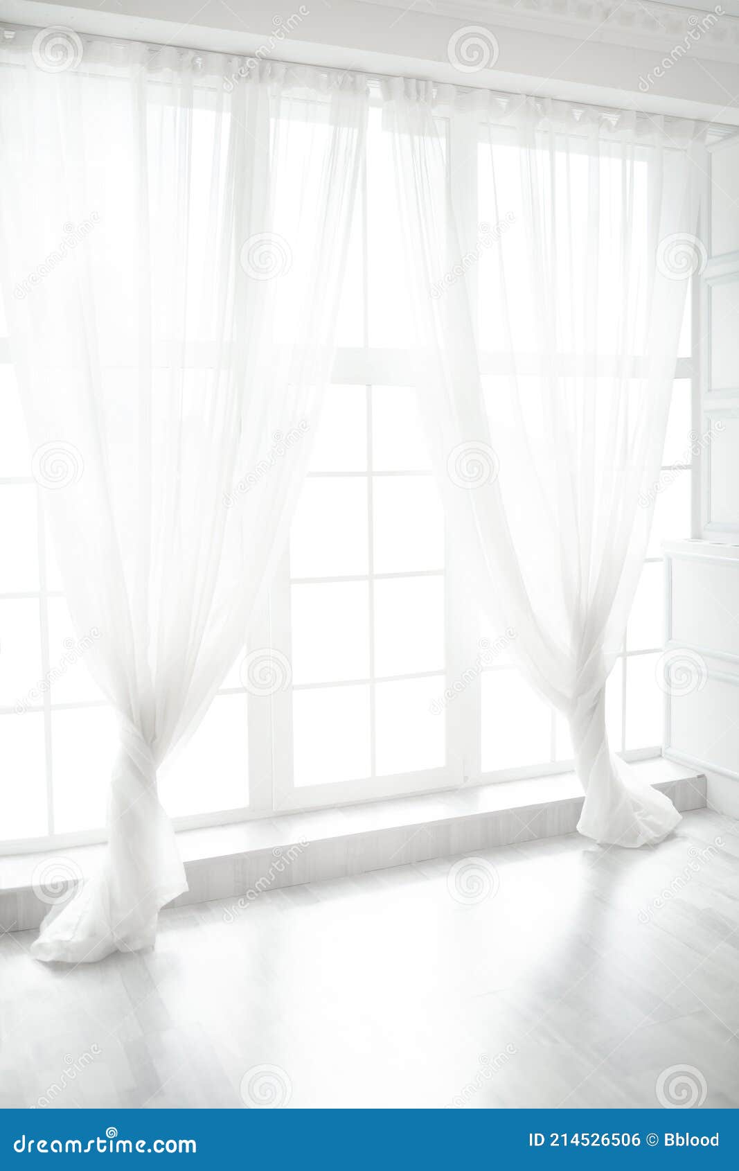 Backlit Window with White Curtains in Empty Room Stock Photo - Image of ...