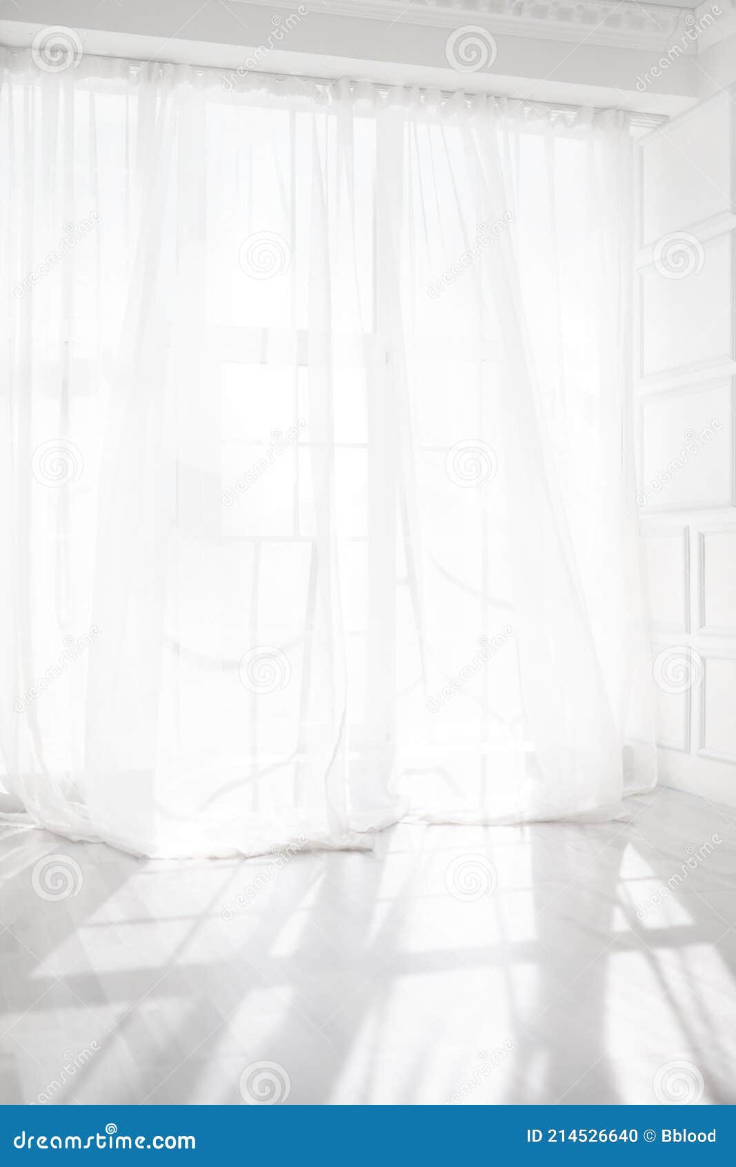 Backlit Window with White Curtains in Empty Room Stock Photo - Image of ...