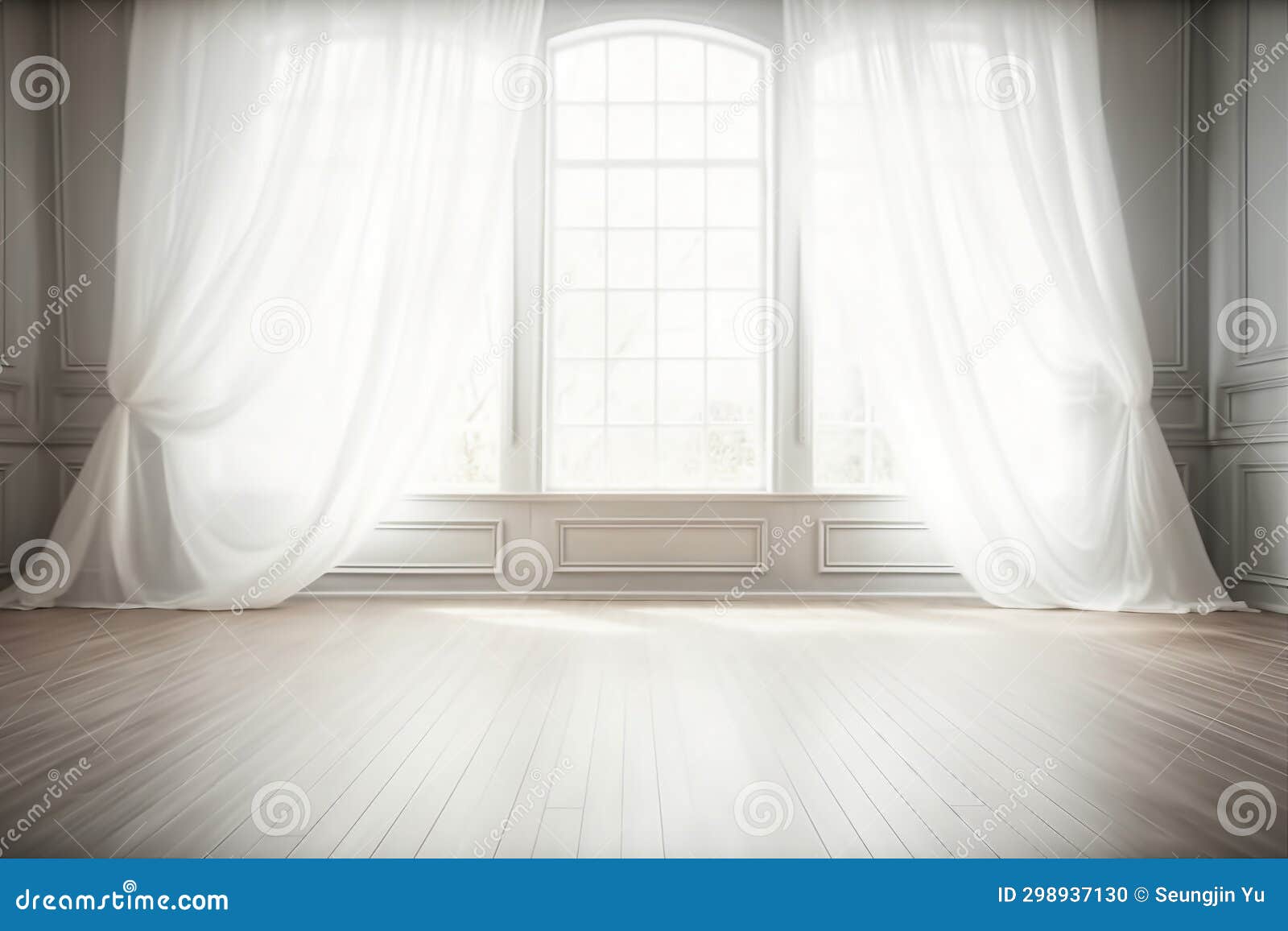 Backlit Window with White Curtains in Empty Room. Stock Photo - Image ...