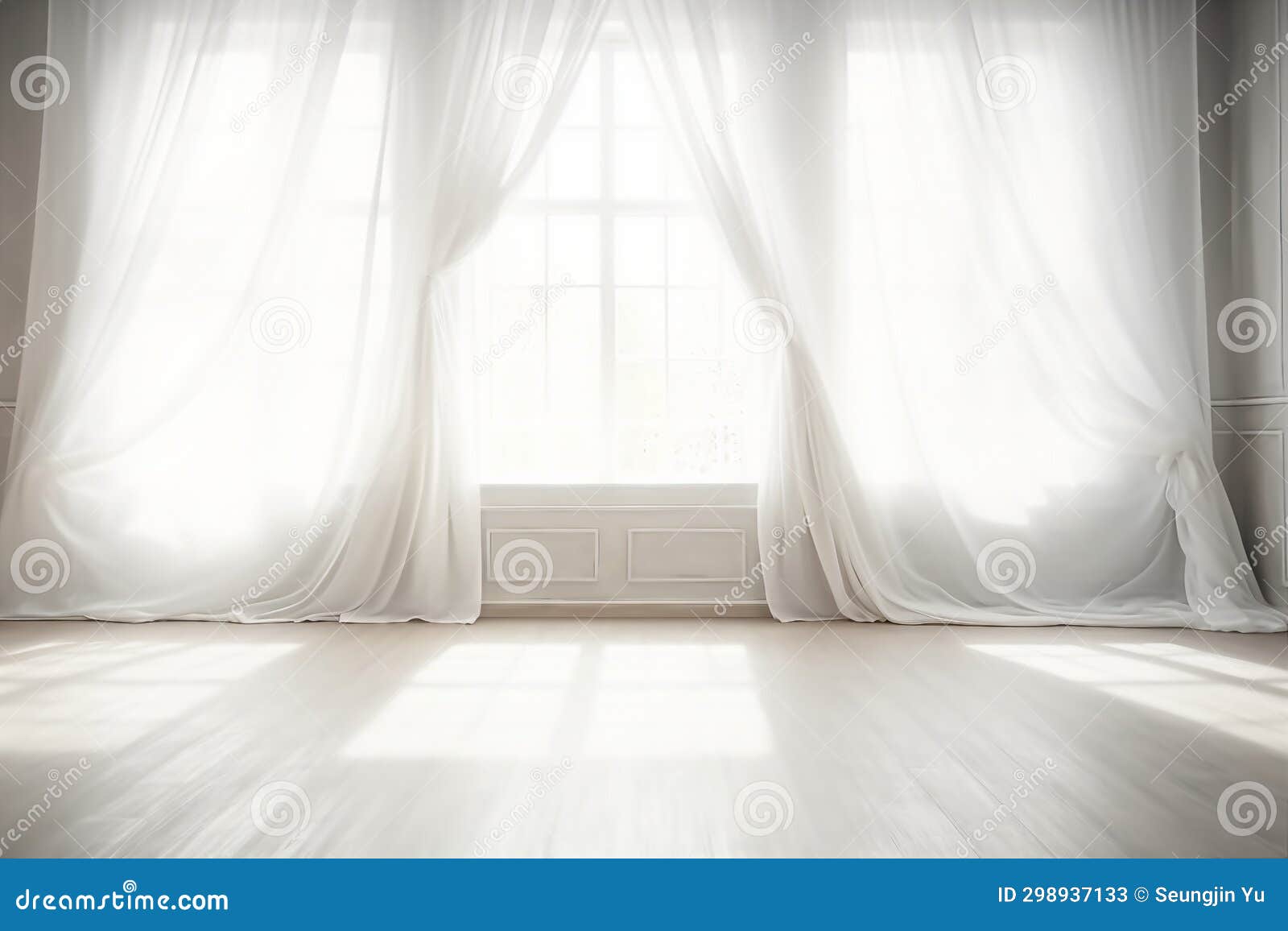 Backlit Window with White Curtains in Empty Room. Stock Image - Image ...