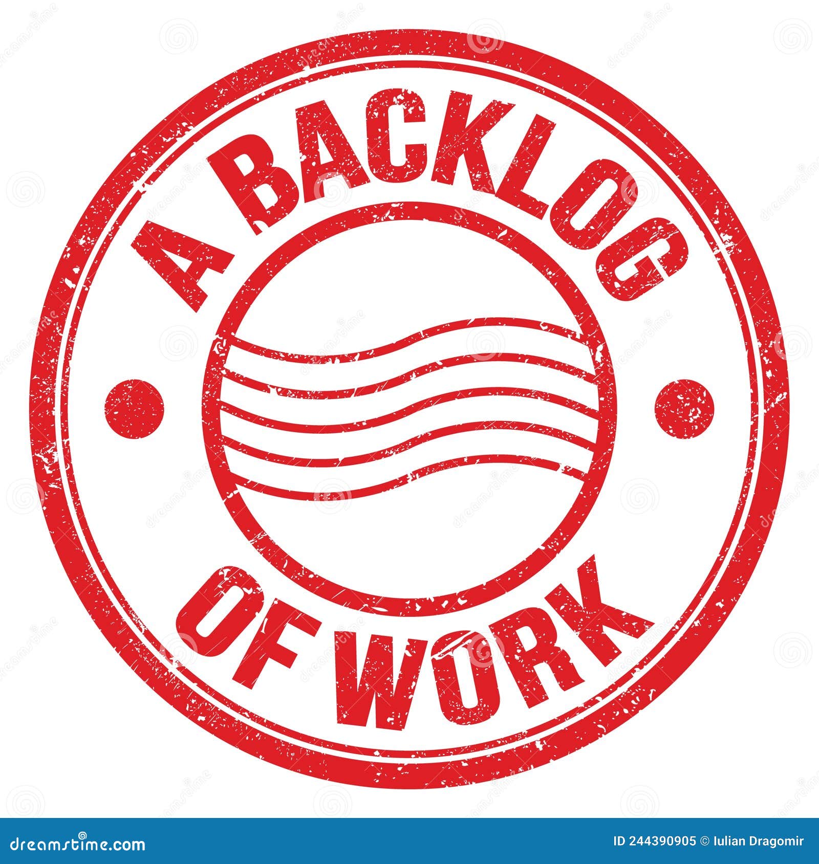 A BACKLOG of WORK Text on Red Round Postal Stamp Sign Stock ...