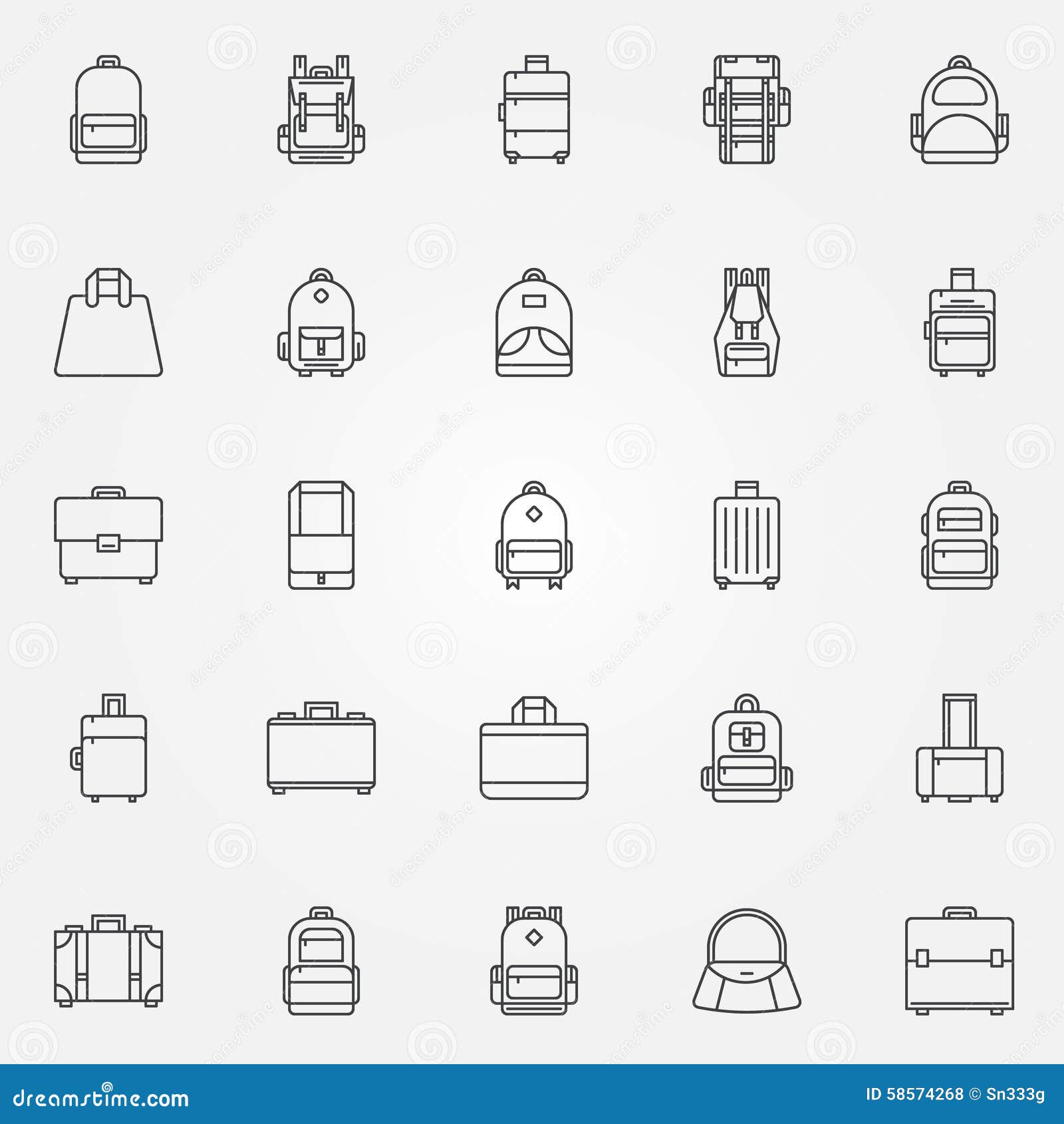 Backpack and bags icons stock vector. Illustration of back - 58574268