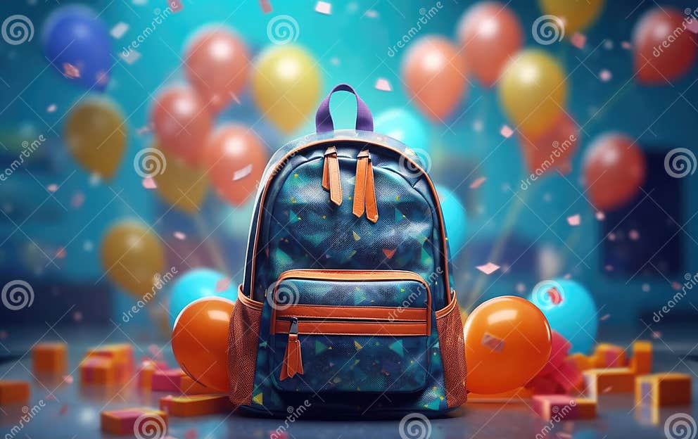 Backpack and Balloons, Generative AI Stock Illustration - Illustration of school, table: 283737942