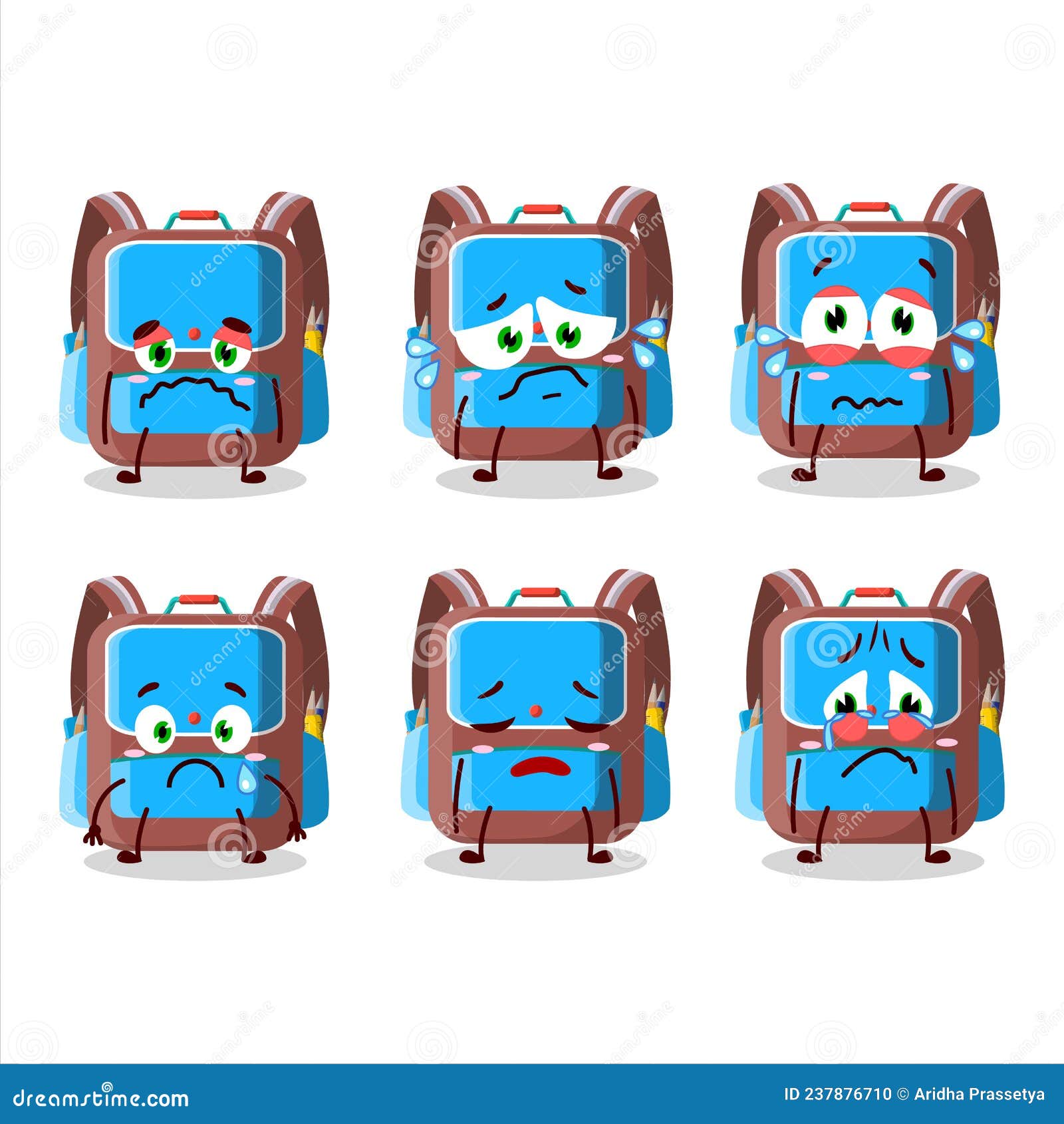 Backpack Children Cartoon Character with Sad Expression Stock Vector ...