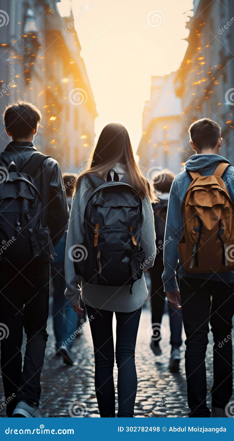 Backpack Clad Students Walking, Full Rear View, Dynamic School Scene ...