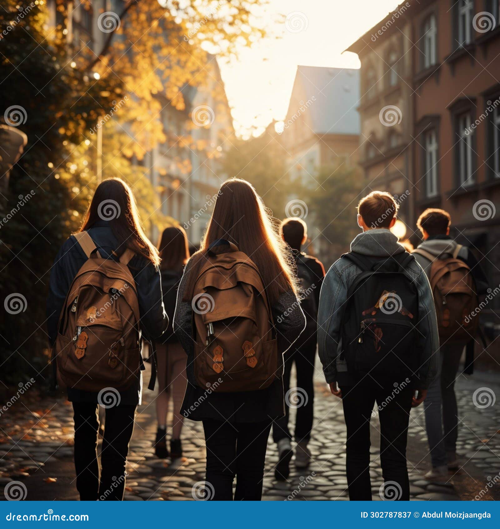 Backpack Clad Students Walking, Full Rear View, Dynamic School Scene ...