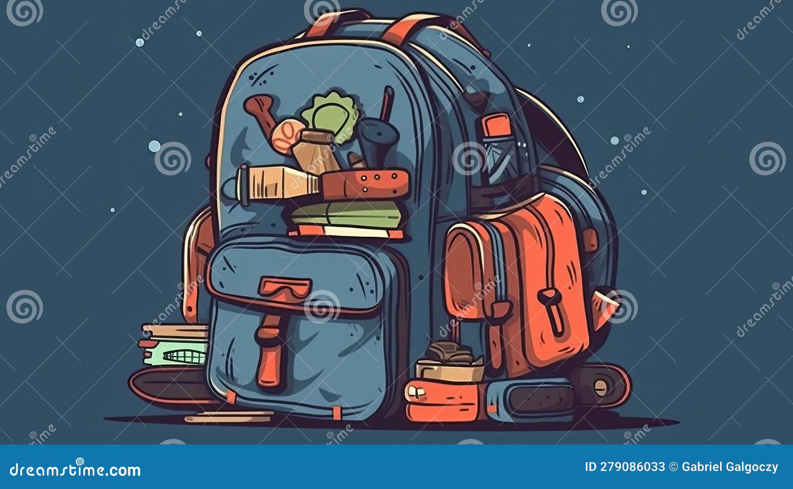 Backpack on a Dark Background. Cartoon Style Stock Illustration ...