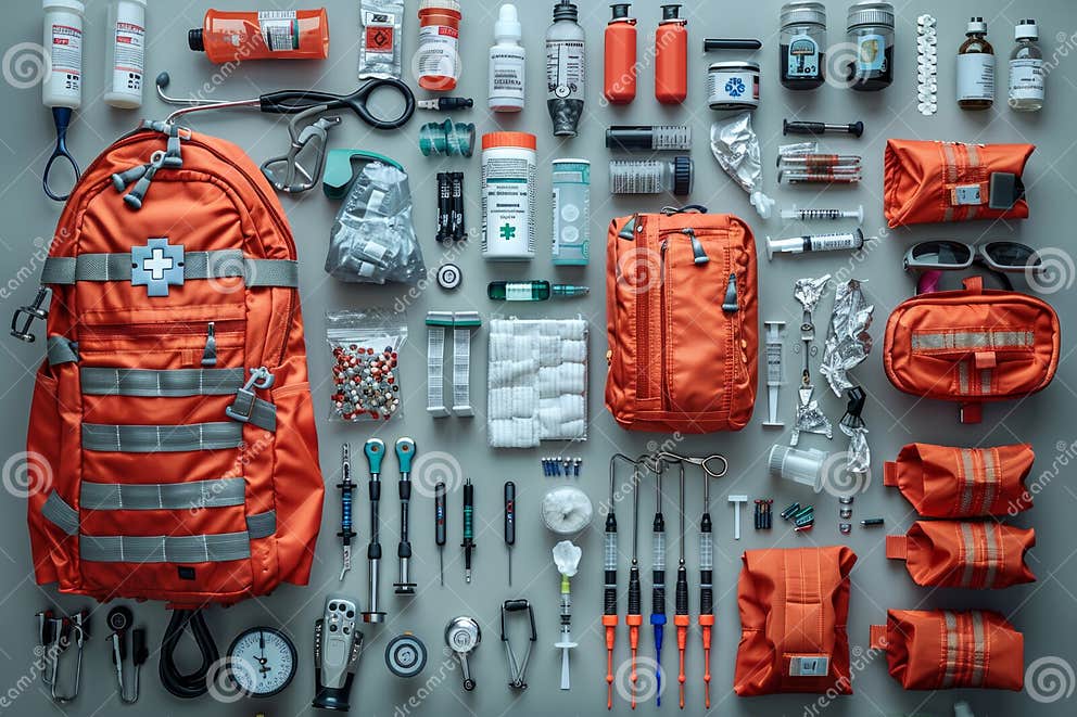 A Backpack Equipped with Assorted First Aid Items Stock Illustration ...