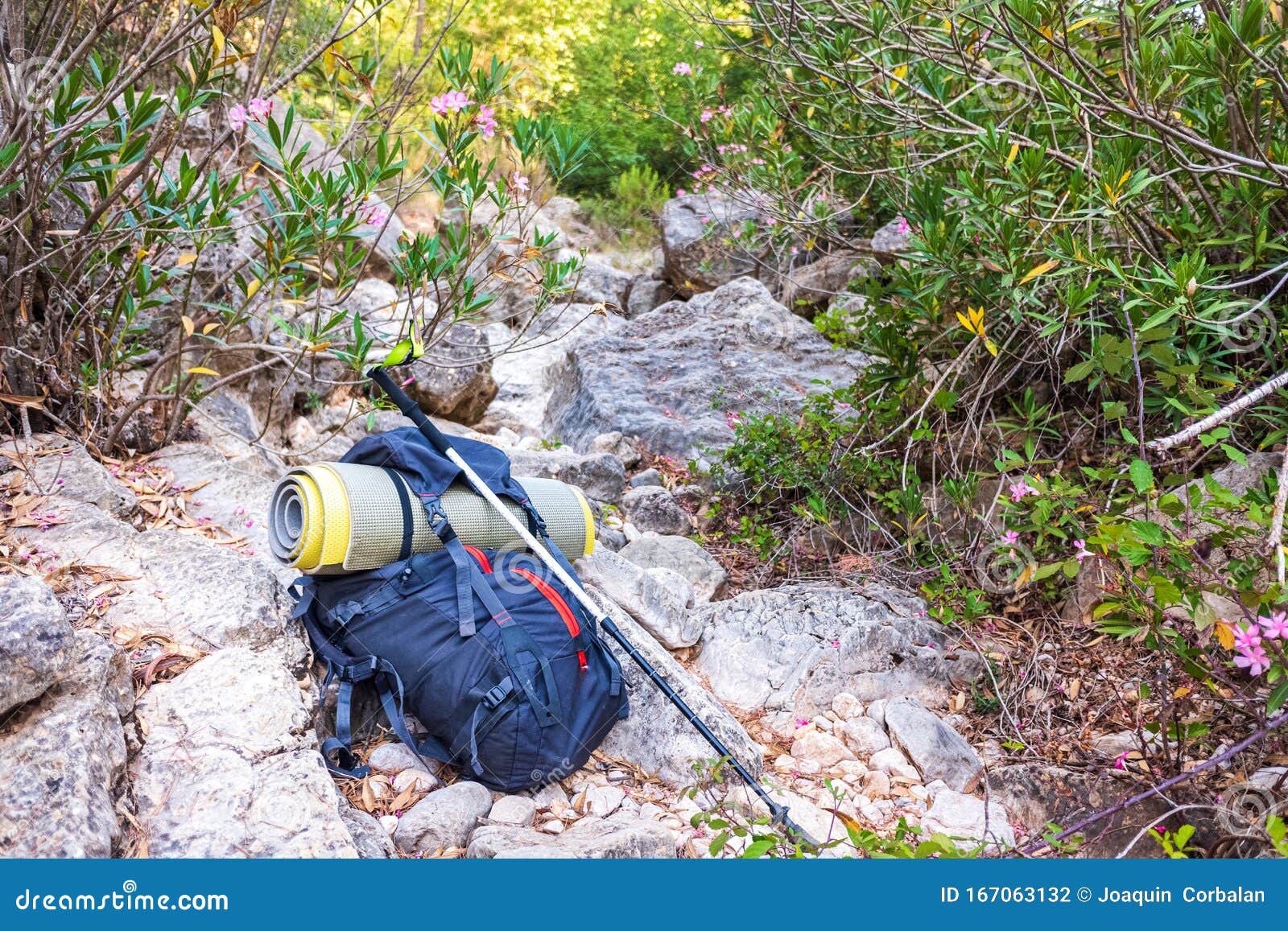 Backpack Equipped for Free Camping in the Mountains, on Some Rocks ...