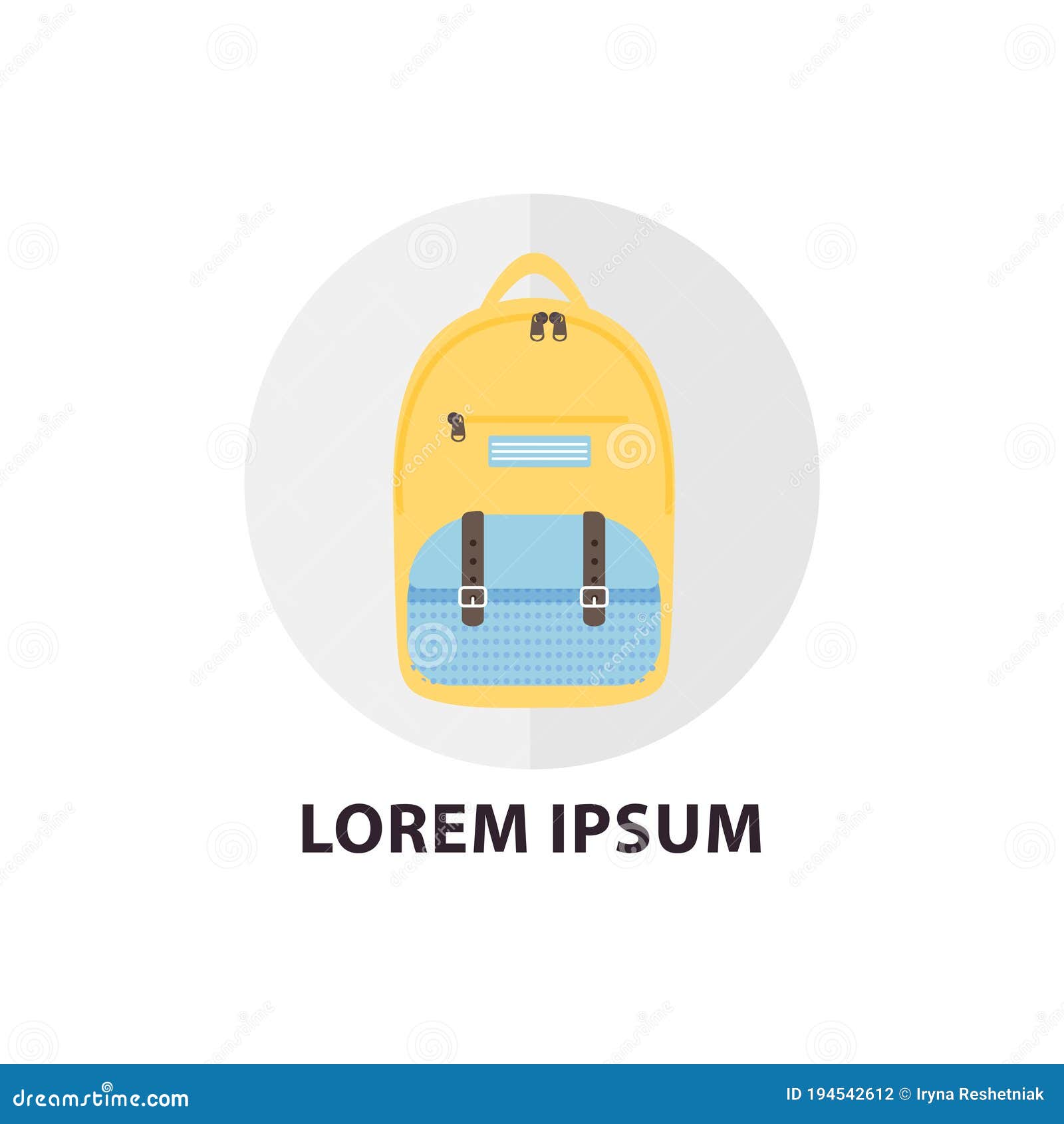 Backpack Flat Icon. Circle Shape Composition with Text Stock Vector ...
