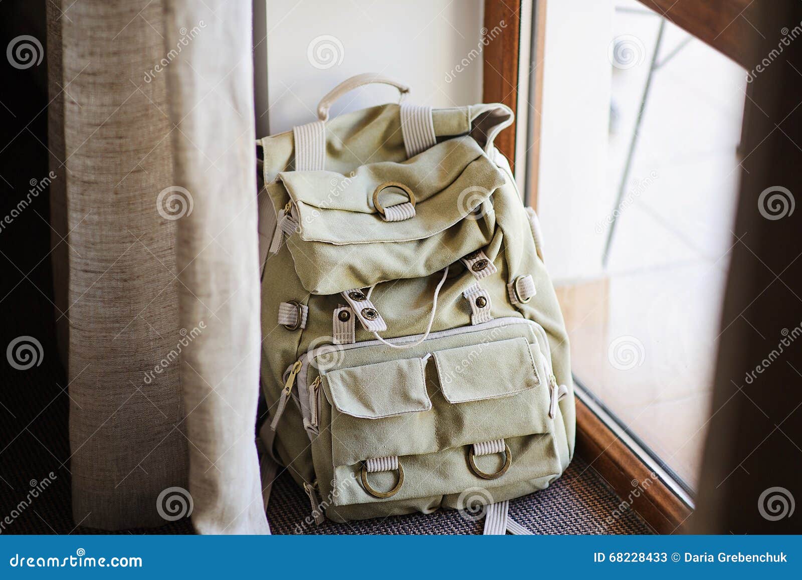 Backpack on the Floor at Home. Stock Image - Image of backpack ...