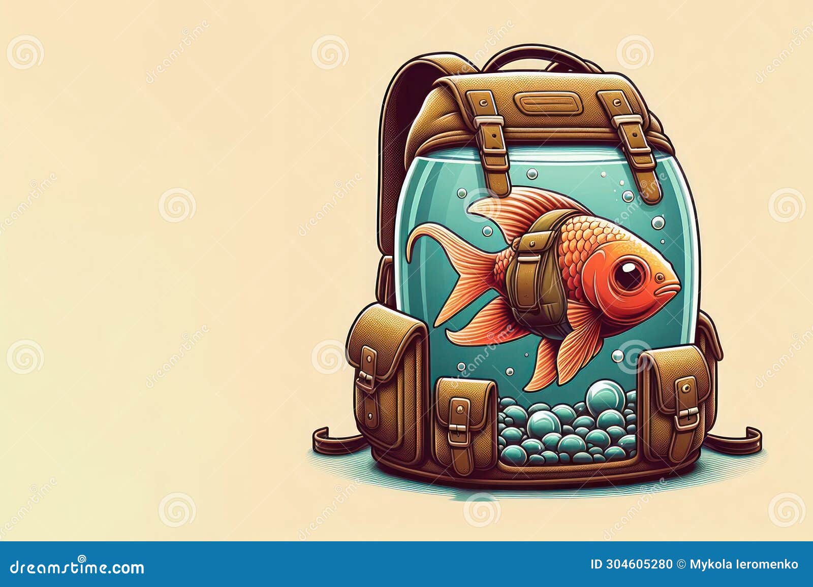 Backpack in the Form of an Aquarium with a Fish. Space for Text. Stock ...