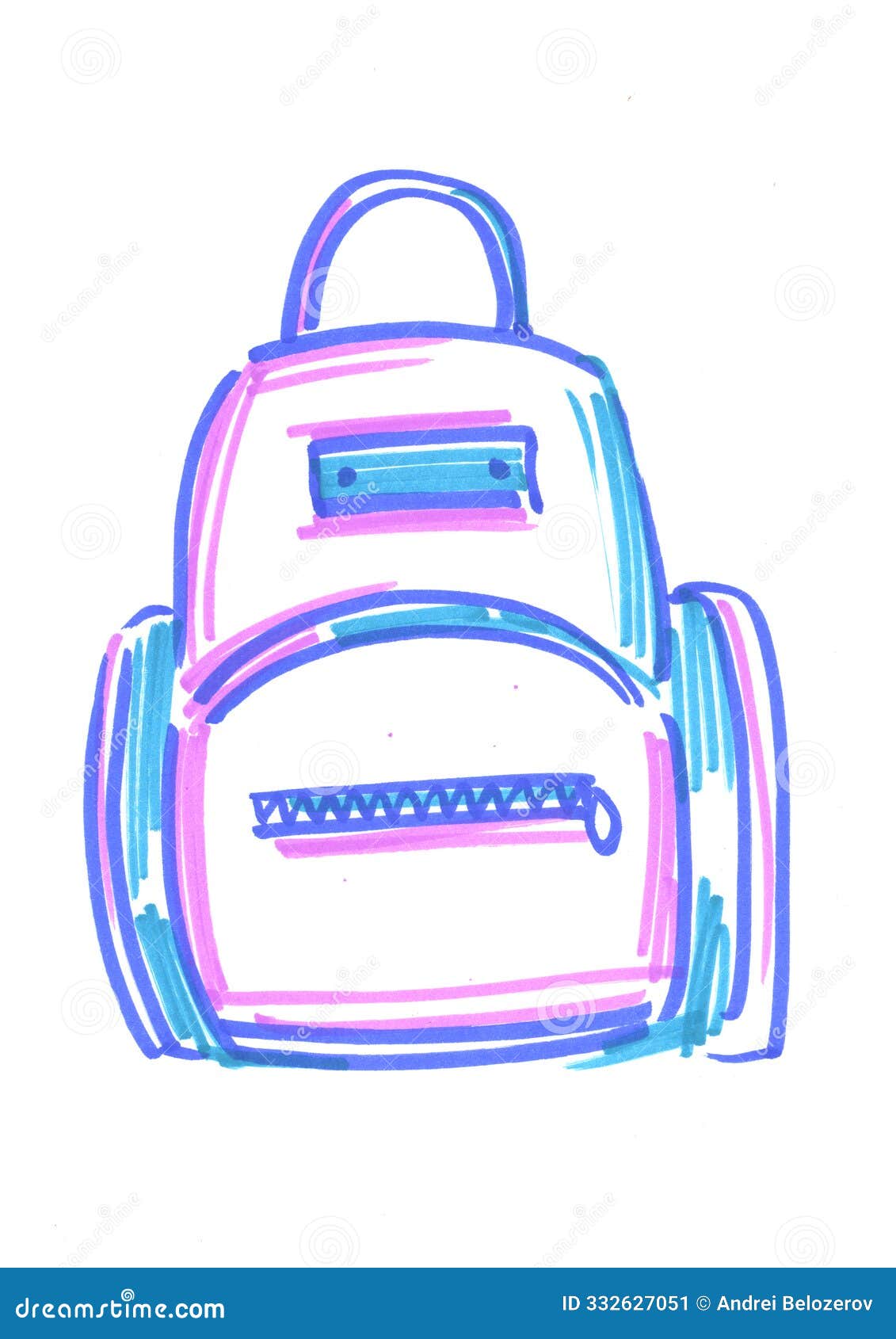A Backpack Hand-drawn with a Felt-tip Pen on a White Background Stock ...