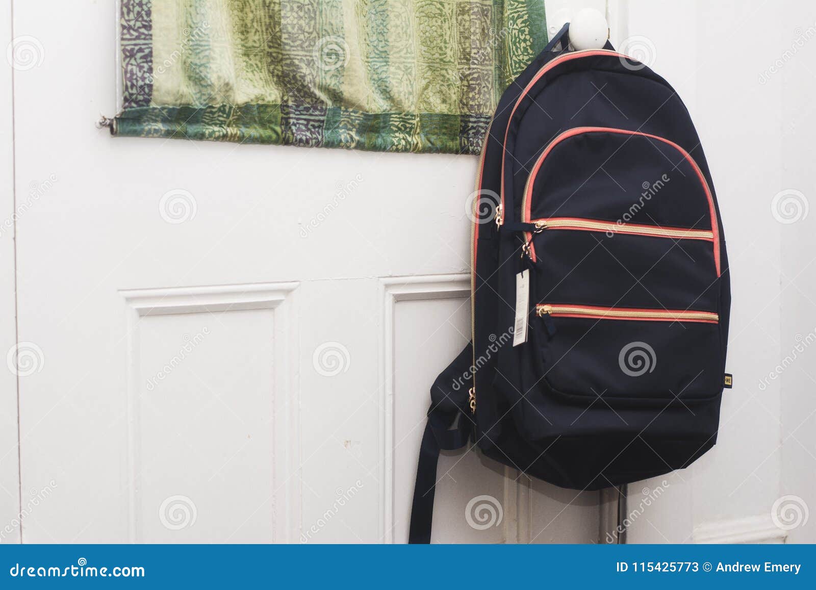 A Backpack Hanging on a Door. Ready To Go Back To School Stock Image ...