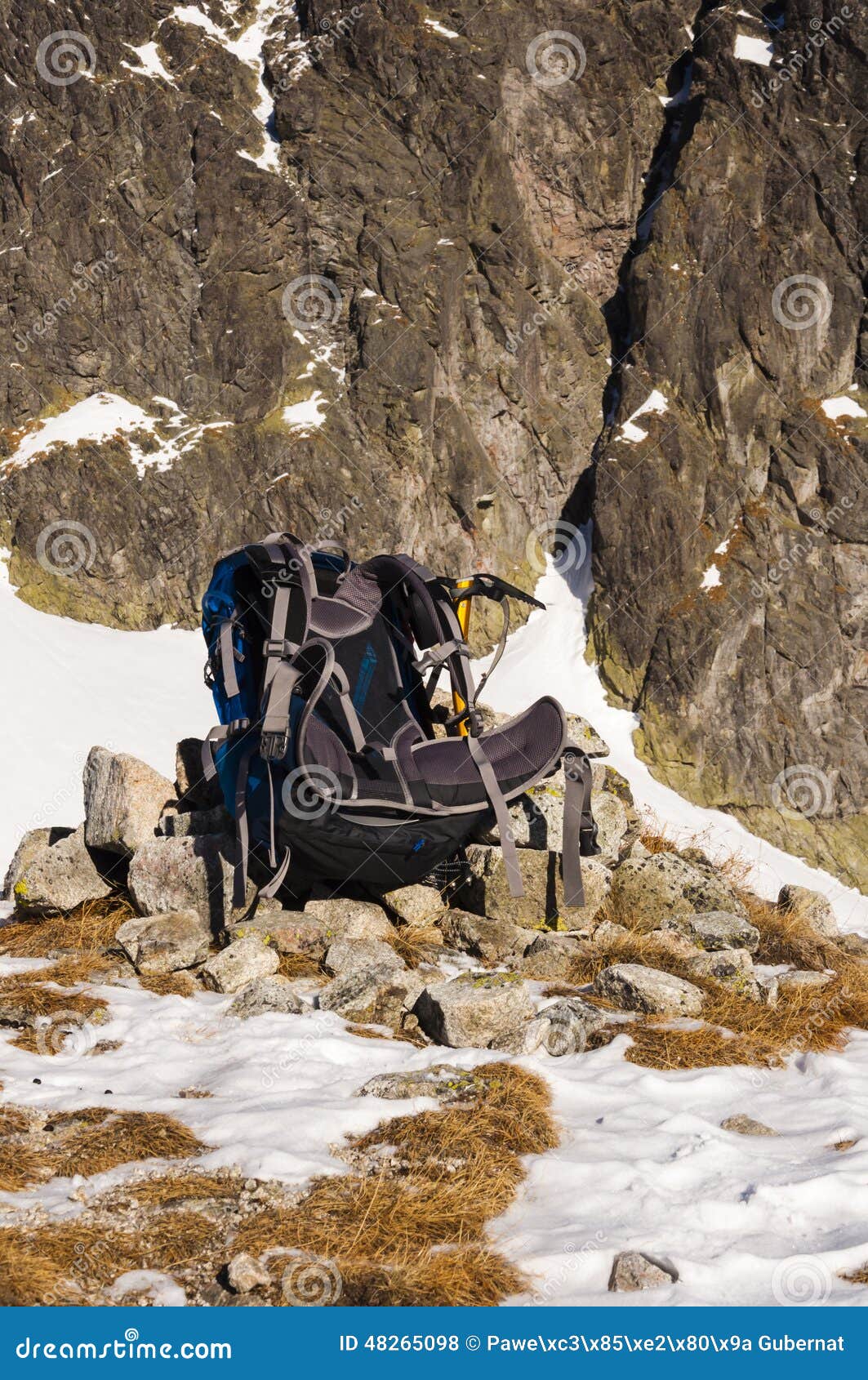 Backpack and ice axe stock photo. Image of peaks, mountain - 48265098
