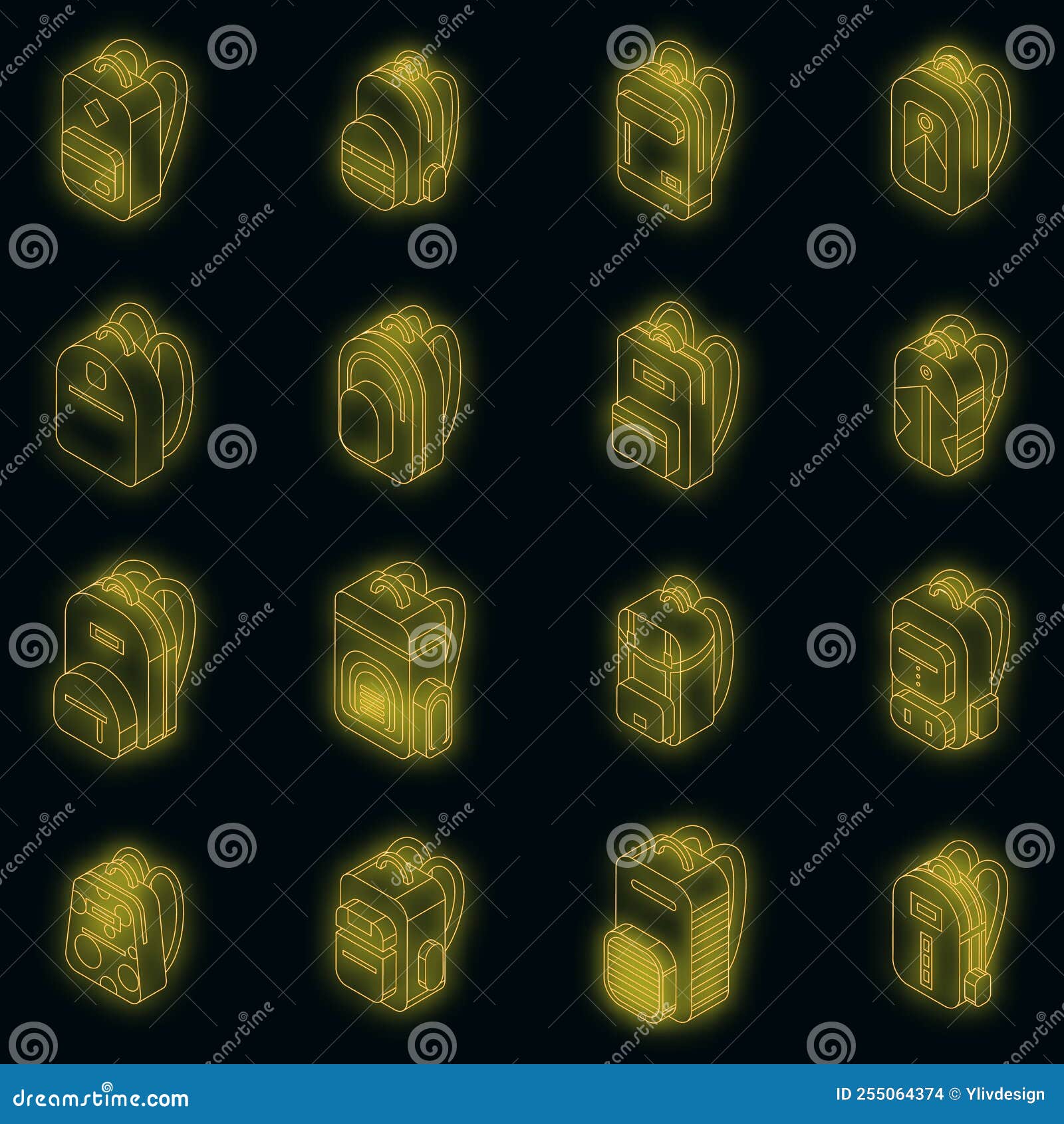 Backpack Icons Set Vector Neon Stock Vector - Illustration of hiking ...