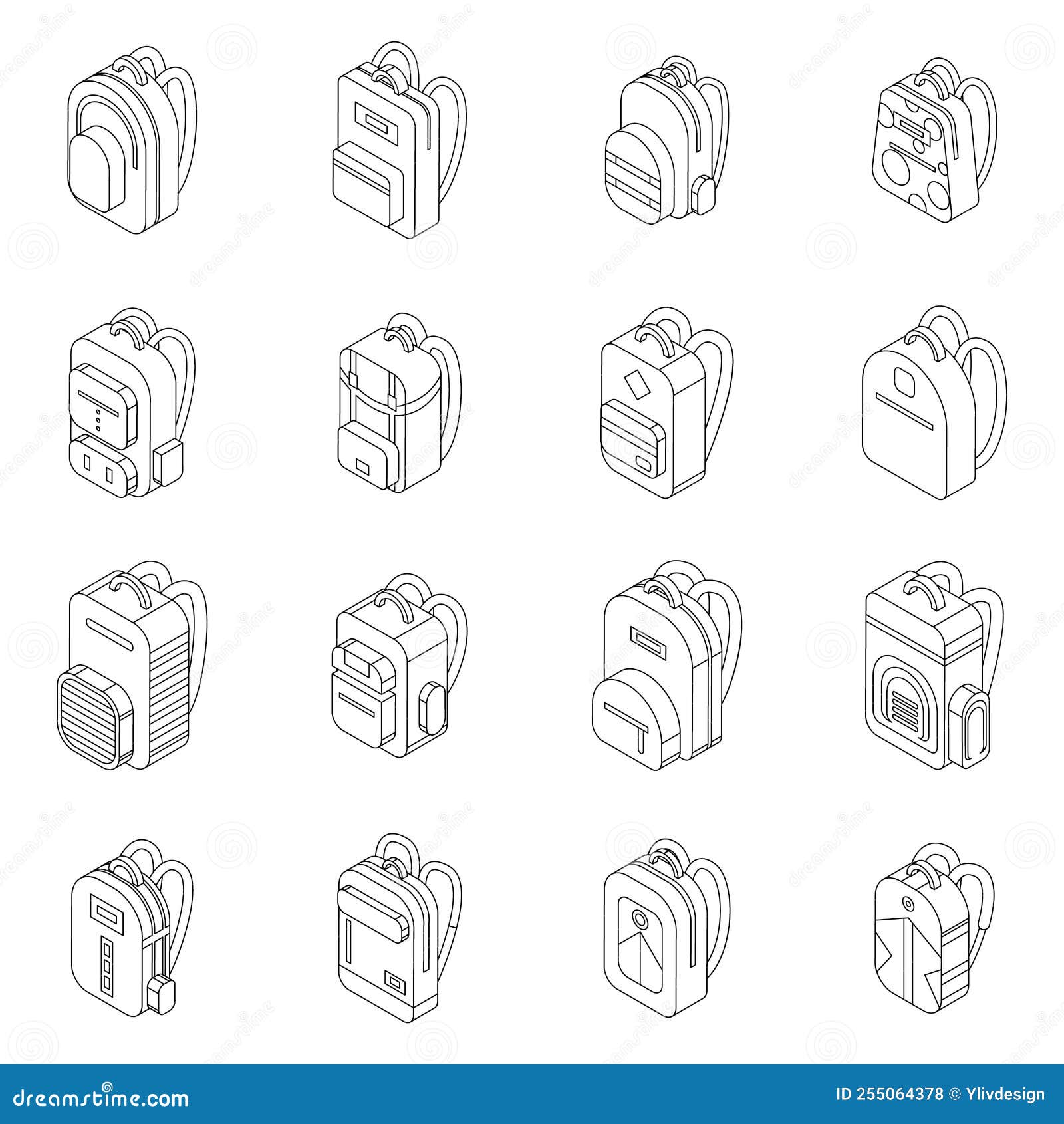 Backpack Icons Set Vector Outline Stock Vector - Illustration of sport, school: 255064378