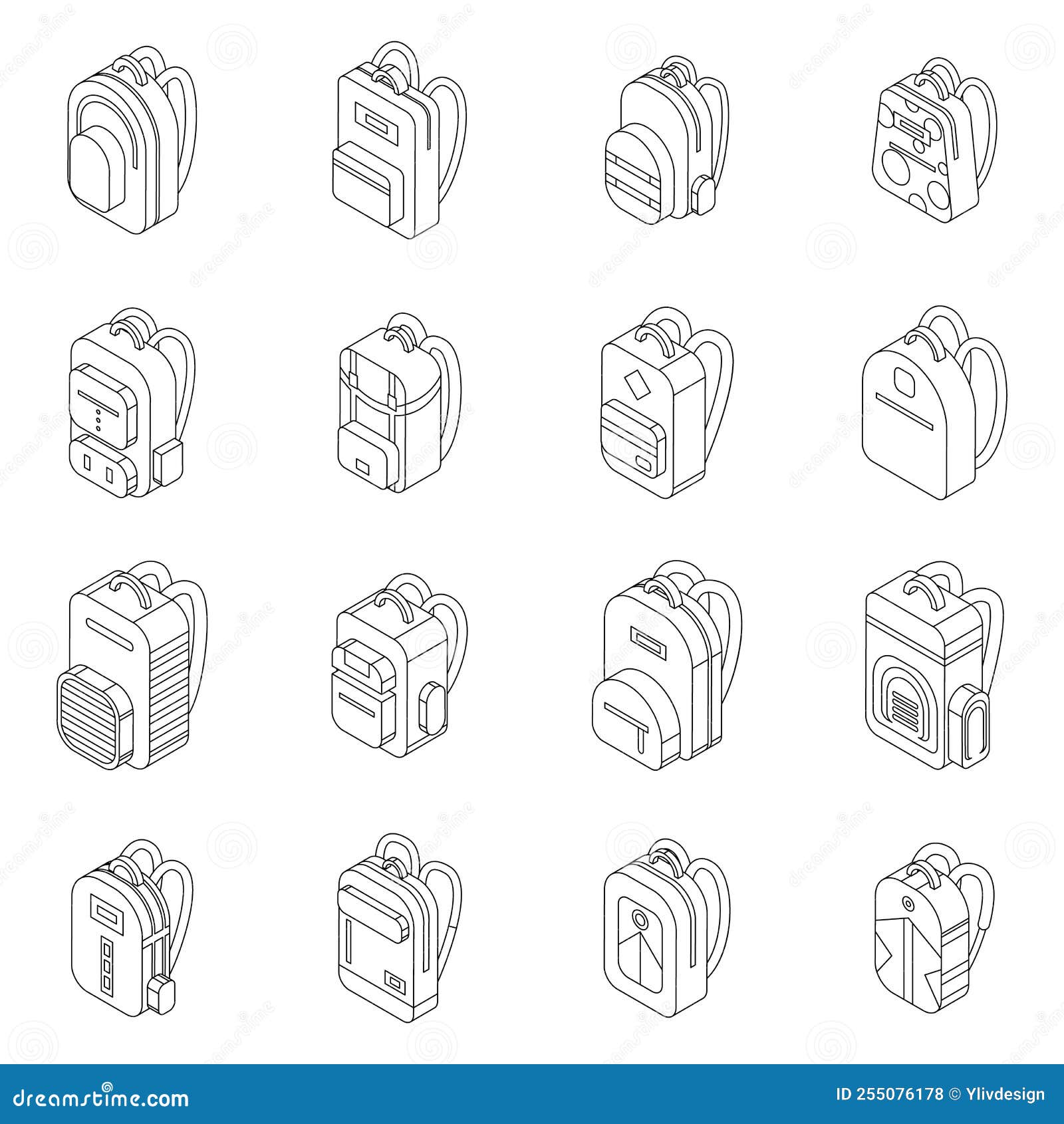 Backpack Icons Set Vector Outline Stock Illustration - Illustration of ...