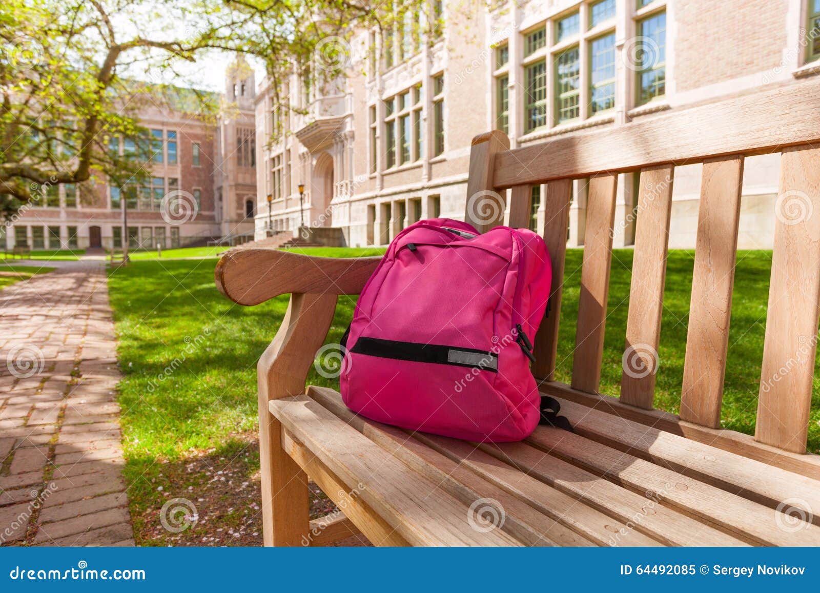 Backpack Laying on University Bench Stock Image - Image of style ...