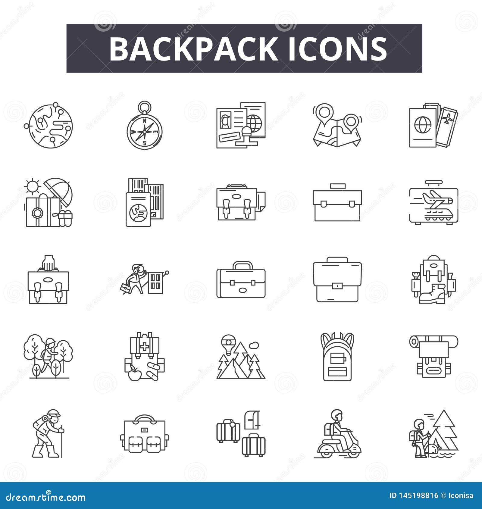 Backpack Line Icons, Signs, Vector Set, Outline Illustration Concept ...