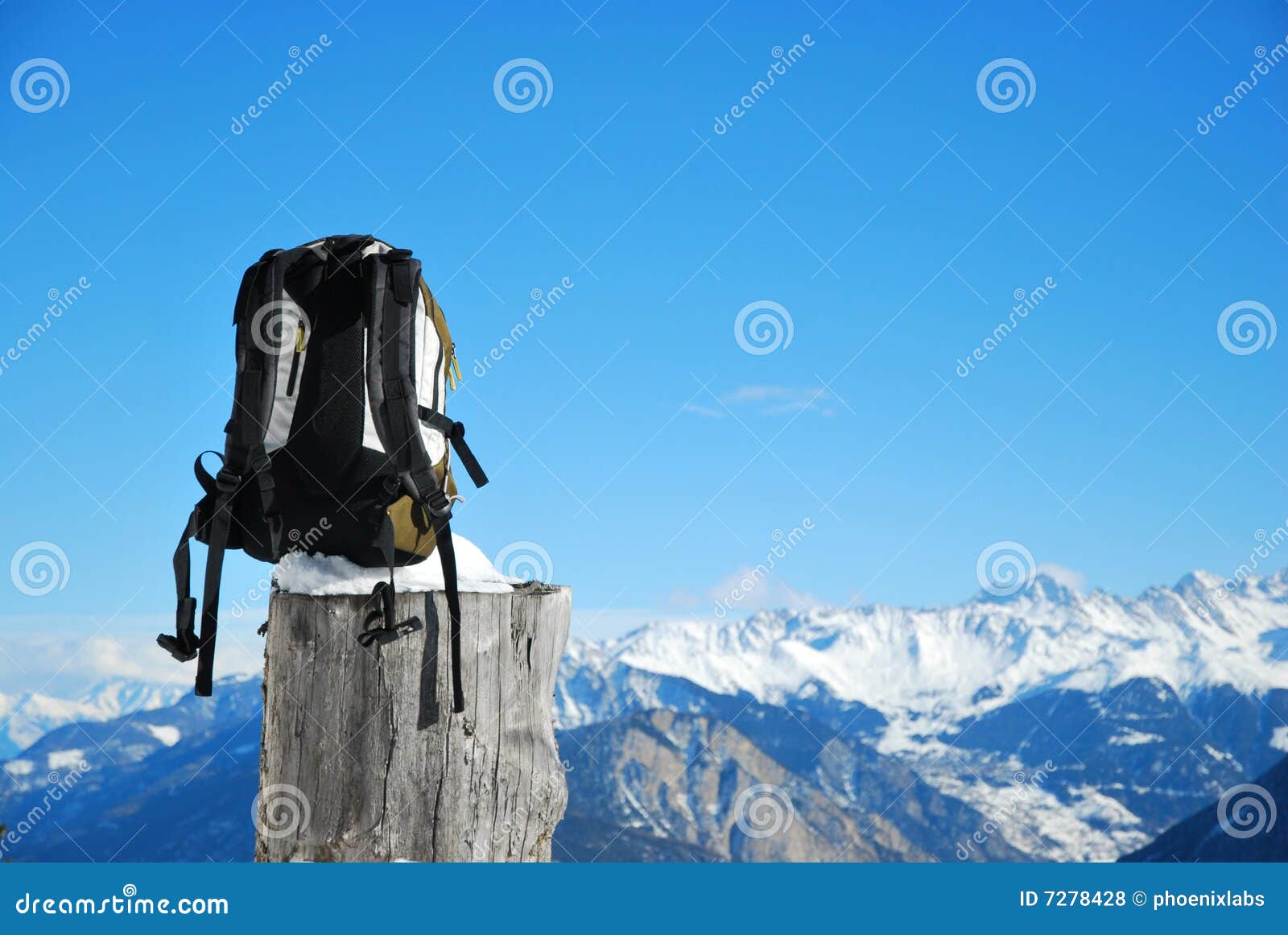 Backpack in Mountain Landscape Stock Photo - Image of hiking, snow: 7278428