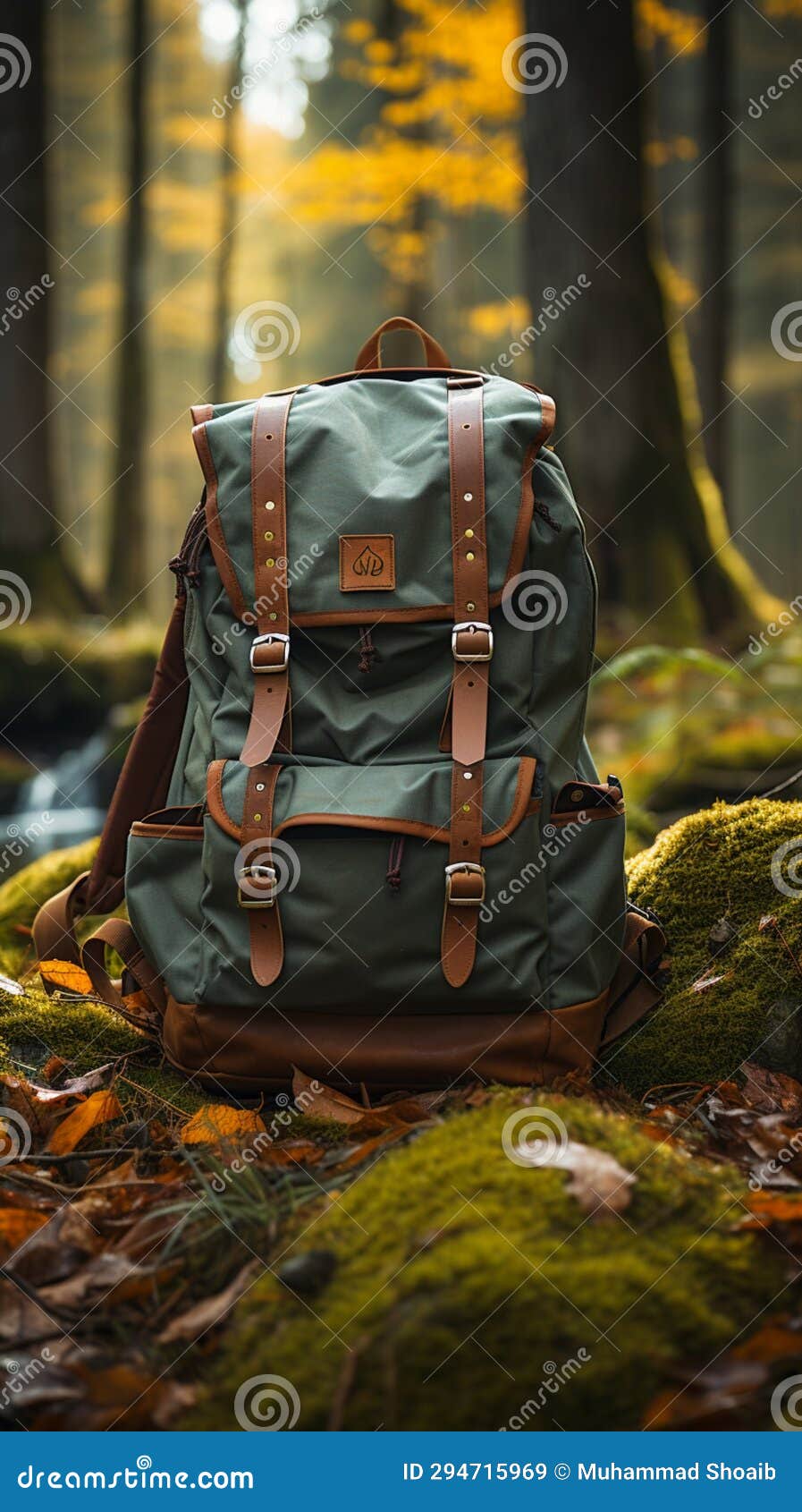 Backpack Near a Tree, Illustrating the Essence of a Forest Hike Stock ...