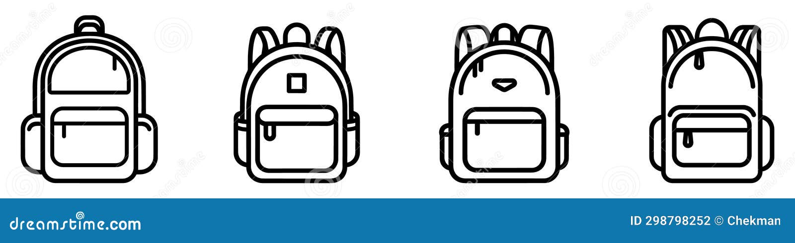 Backpack Outline Icon. Set of Black Linear Backpack Icons Stock ...