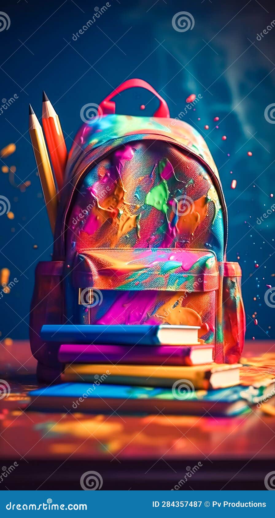 A Backpack Painted with Bright Colors on a Dark Background, Generative ...