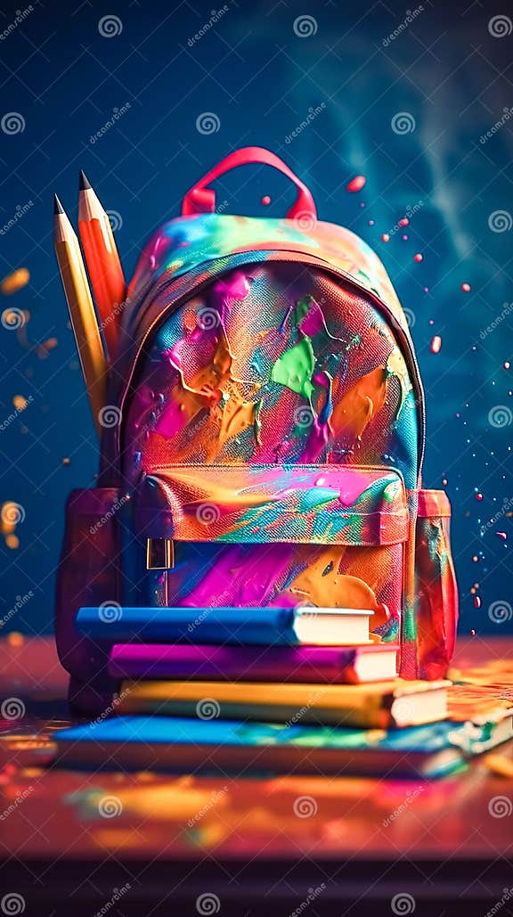 A Backpack Painted with Bright Colors on a Dark Background, Generative ...