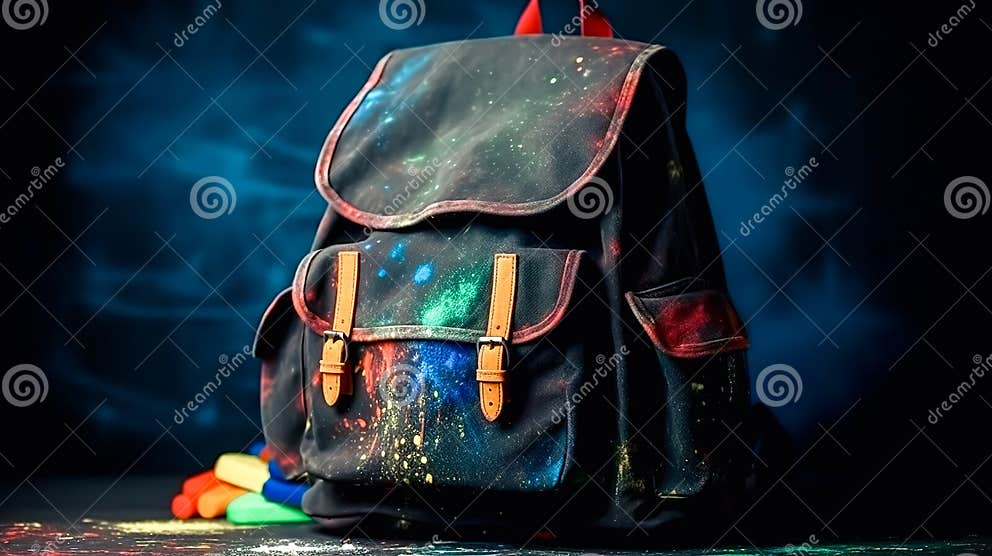 A Backpack Painted with Bright Colors on a Dark Background, Generative ...